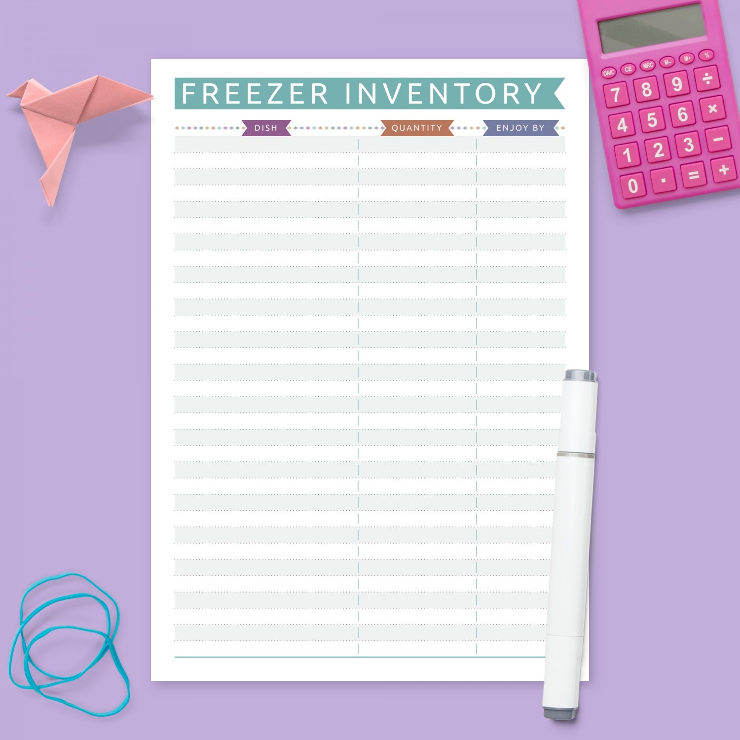 Colored Freezer Inventory Template - Printable PDF