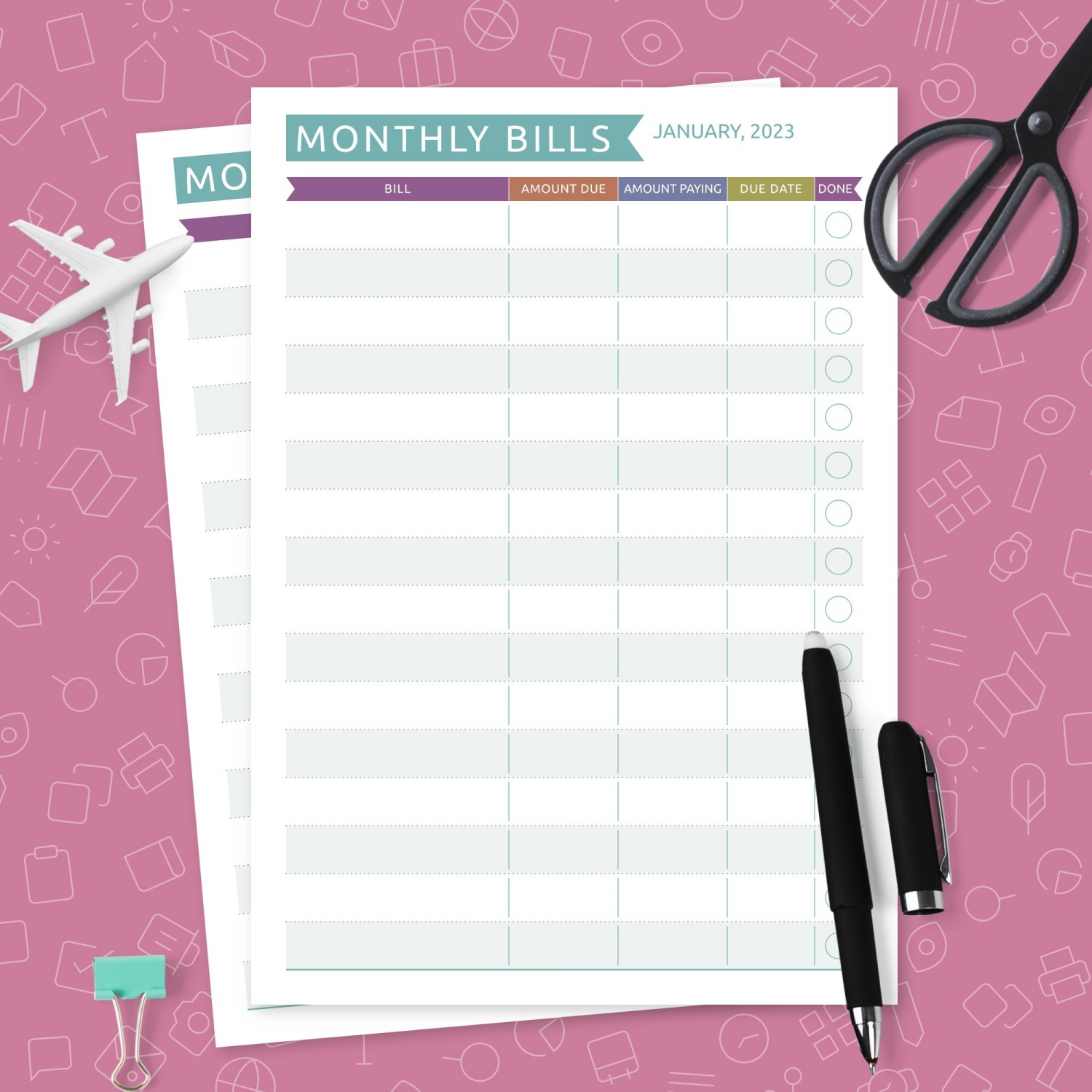 Colored Monthly Bill Organizer Template Template - Printable PDF