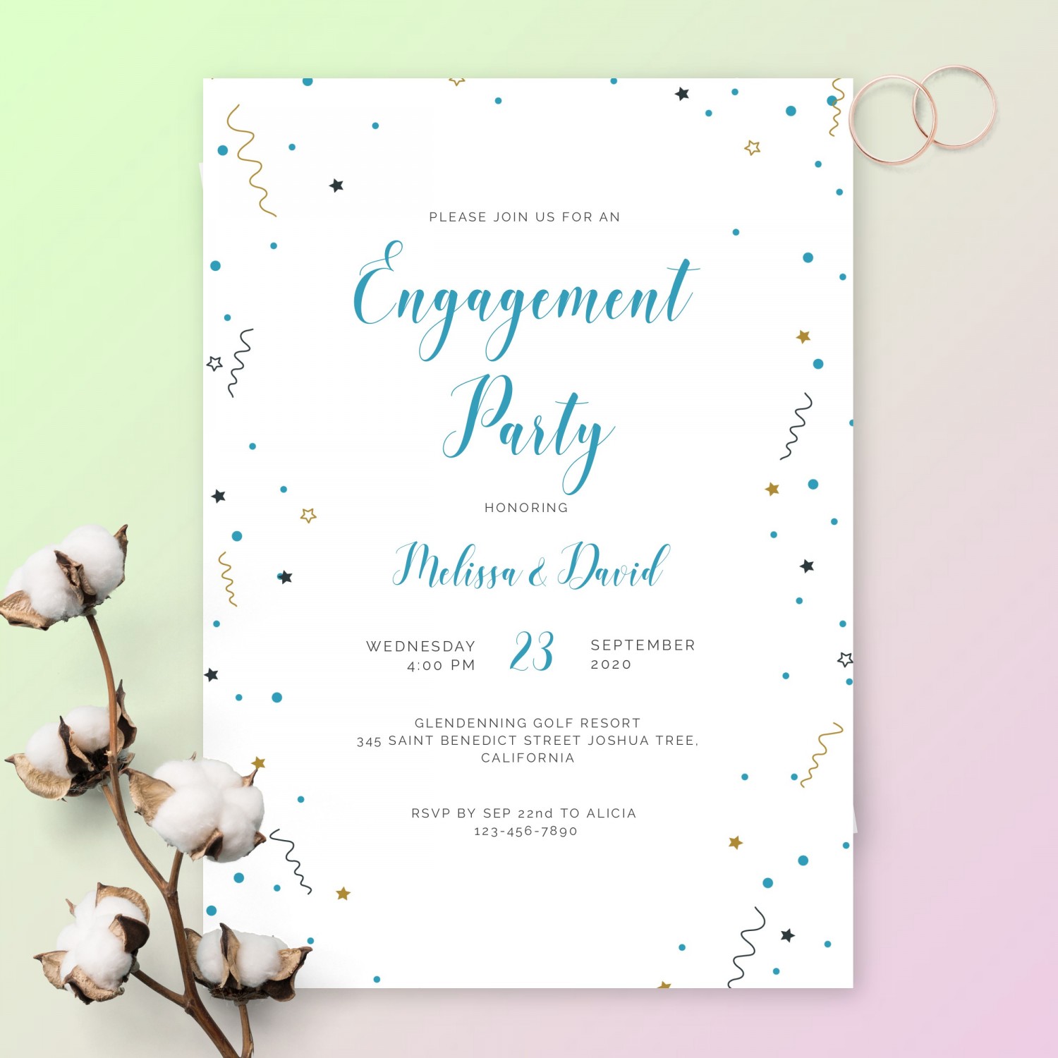 Colored Stars and Confetti Engagement Party Invitation Template Online ...