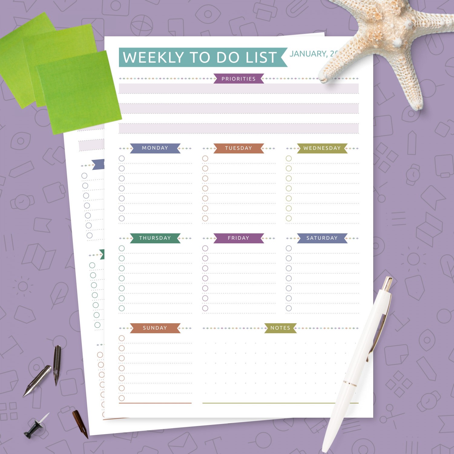 Colored Weekly To Do List Template - Printable PDF