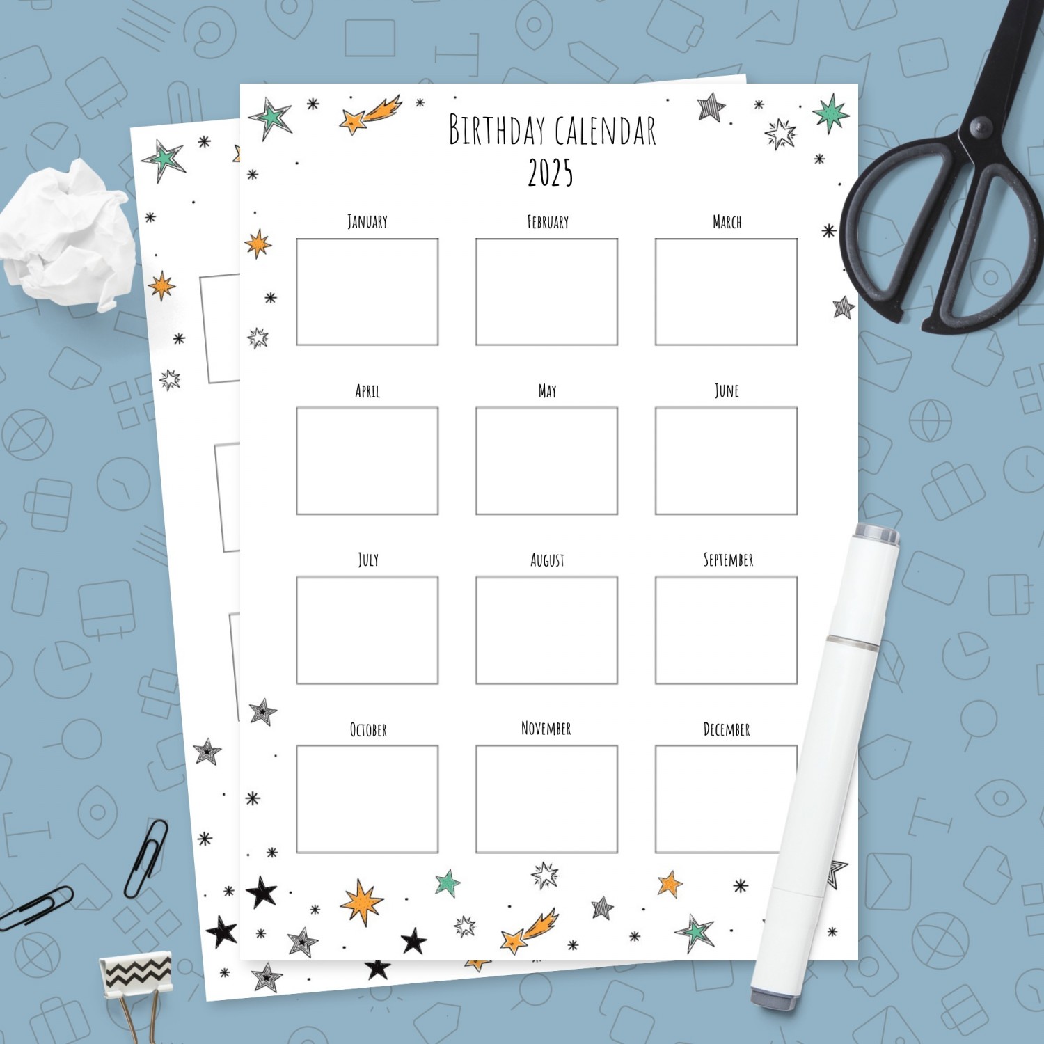 Colorful Starry Birthday Calendar Template - Printable PDF