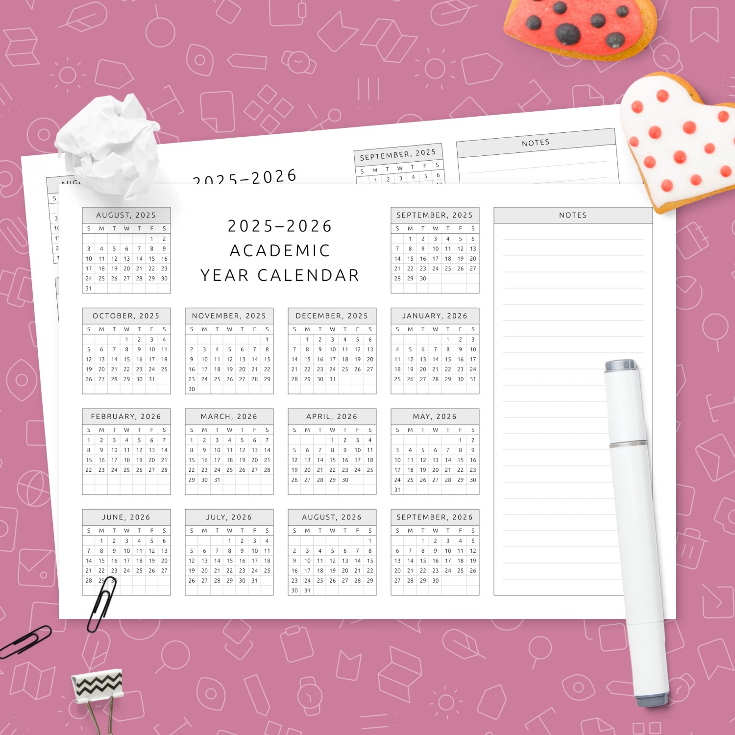 Custom Academic Year Calendar Template Template Printable PDF