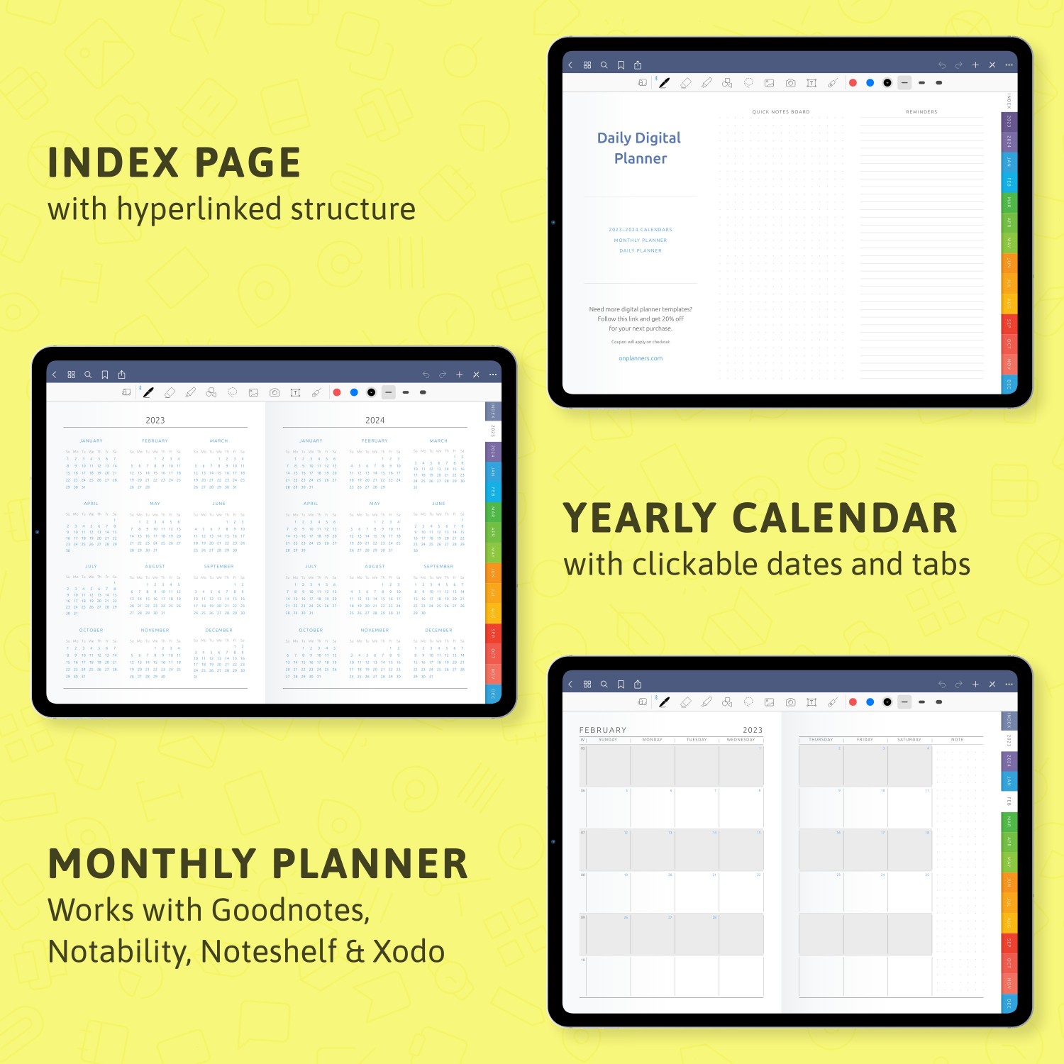 Daily Digital Planner Template for handwriting apps - download for your ...