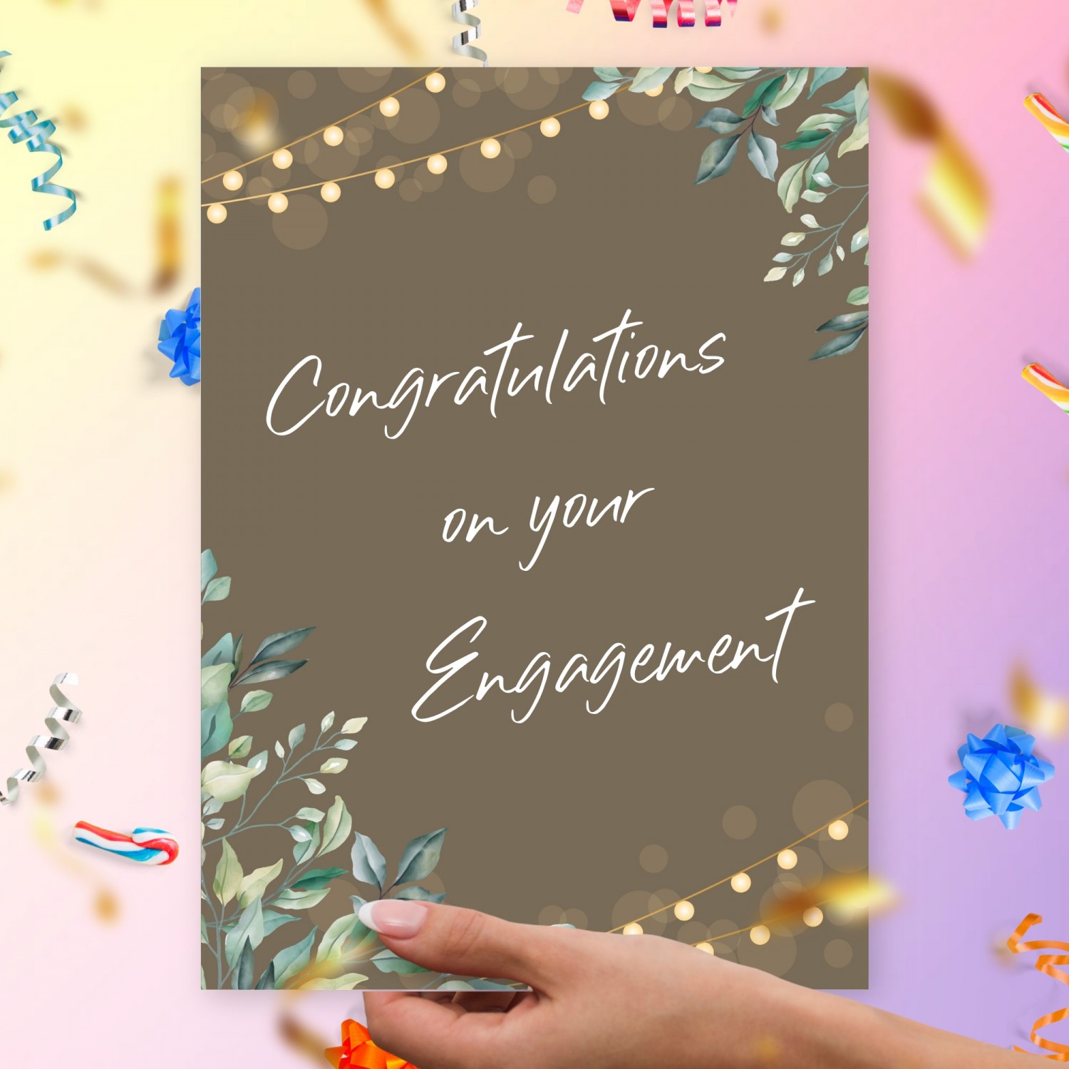 Dark-Olive Engagement Congrats Card Template Editable Online