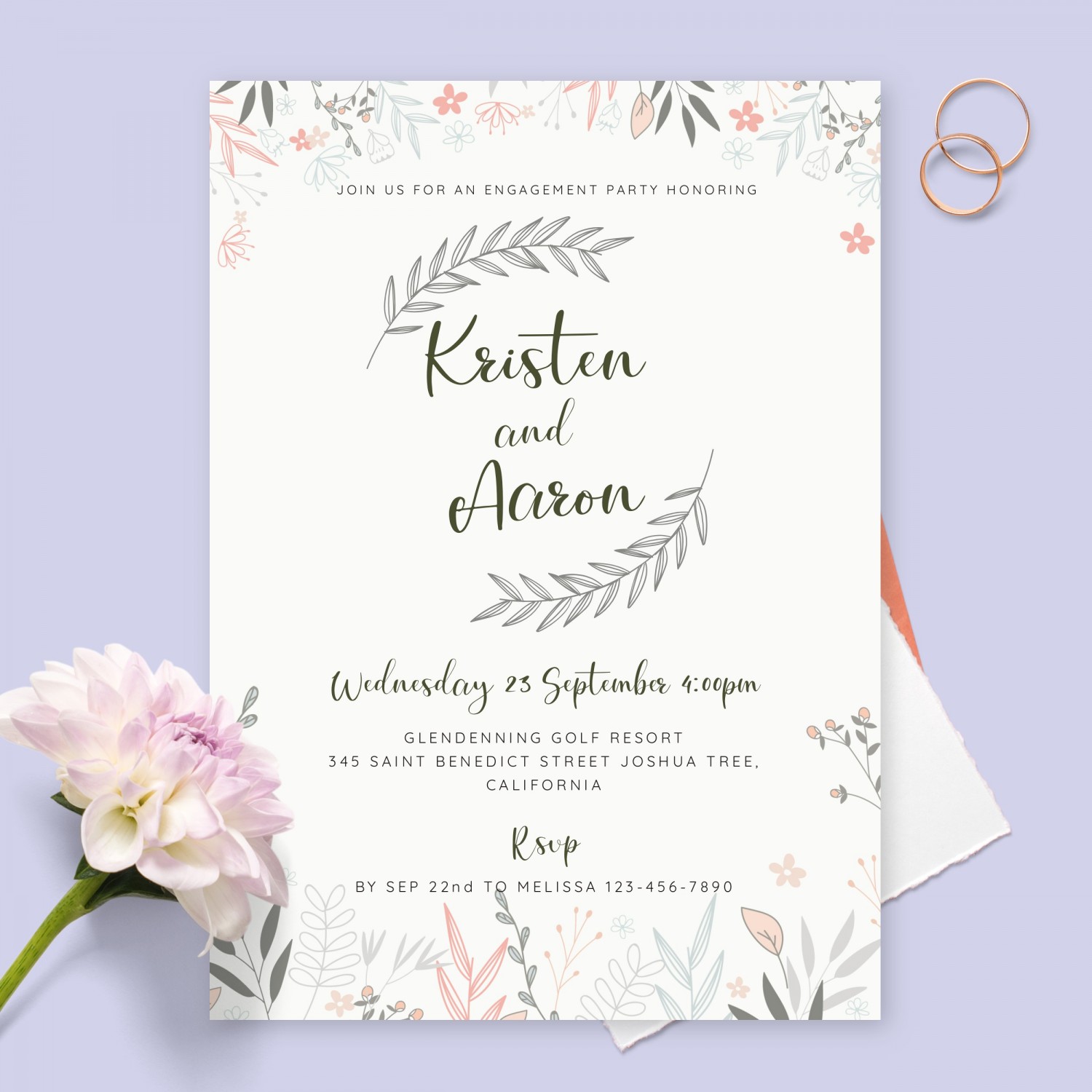 Delicate Rustic Floral Engagement Party Invitation Template Online Maker