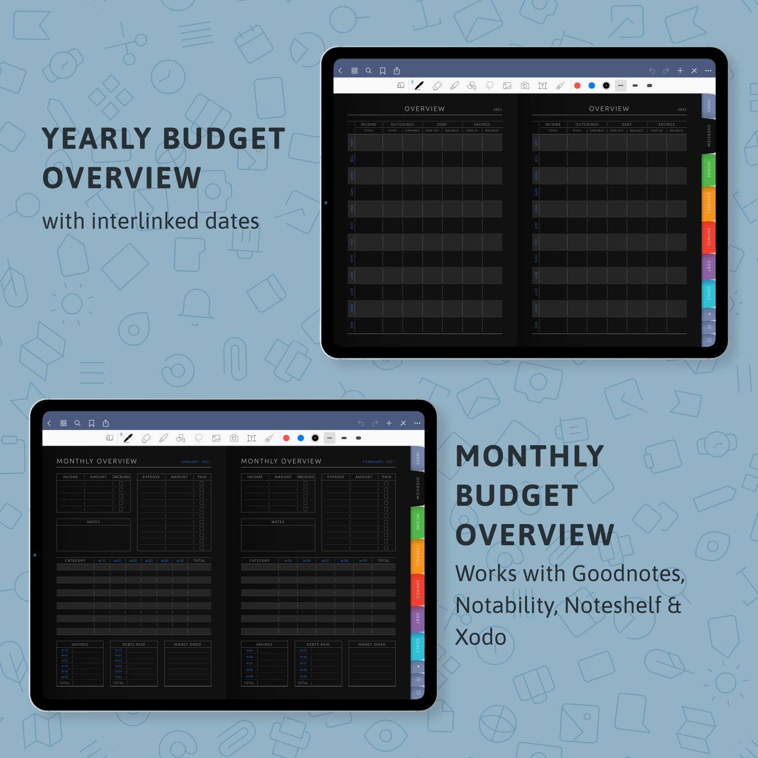 Digital Budget Planner (Dark Theme) for handwriting apps - download for ...