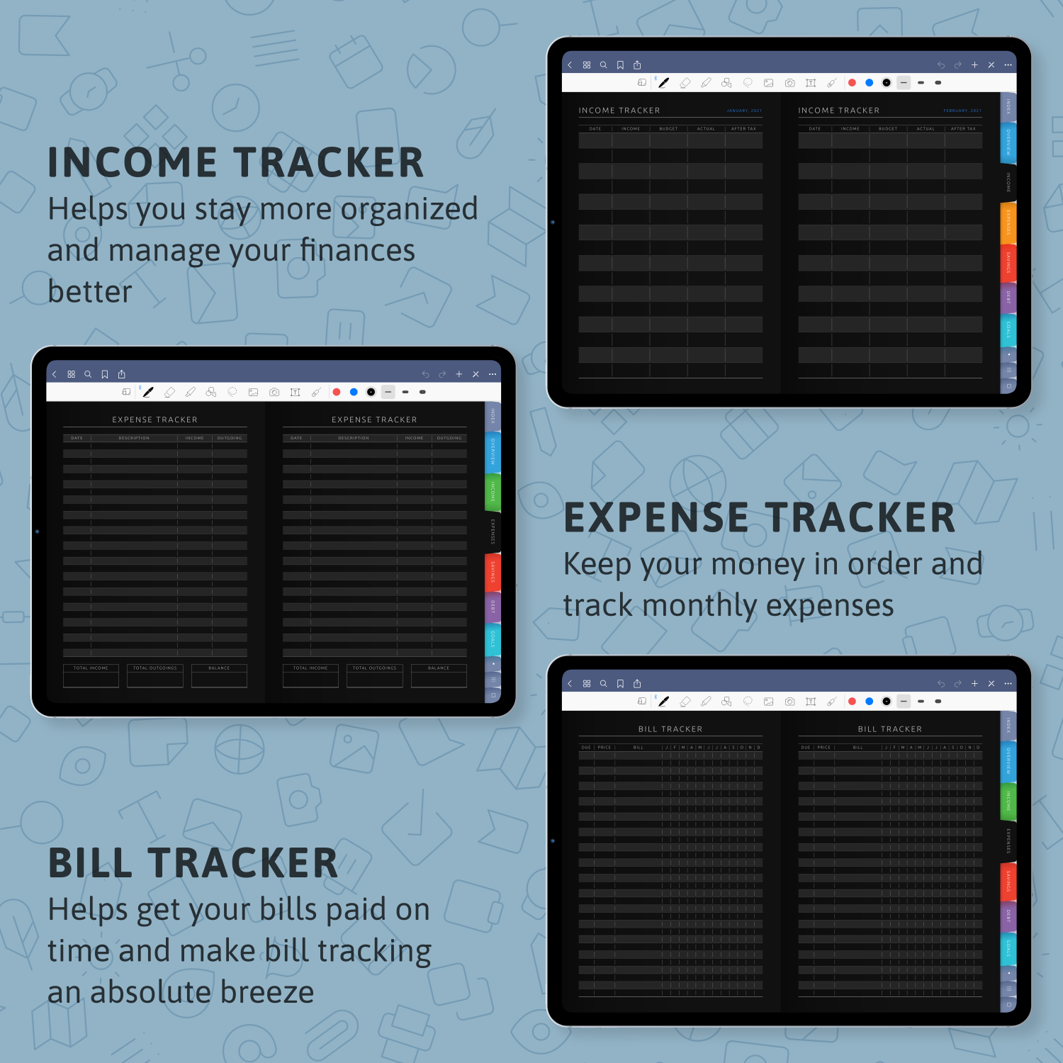 Digital Budget Planner (Dark Theme) for handwriting apps - download for ...