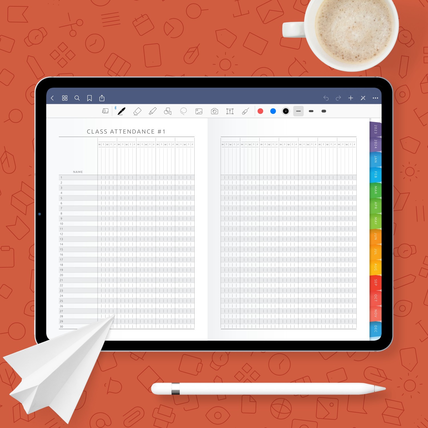 Digital Class Attendance Sheet for handwriting apps - download for your ...