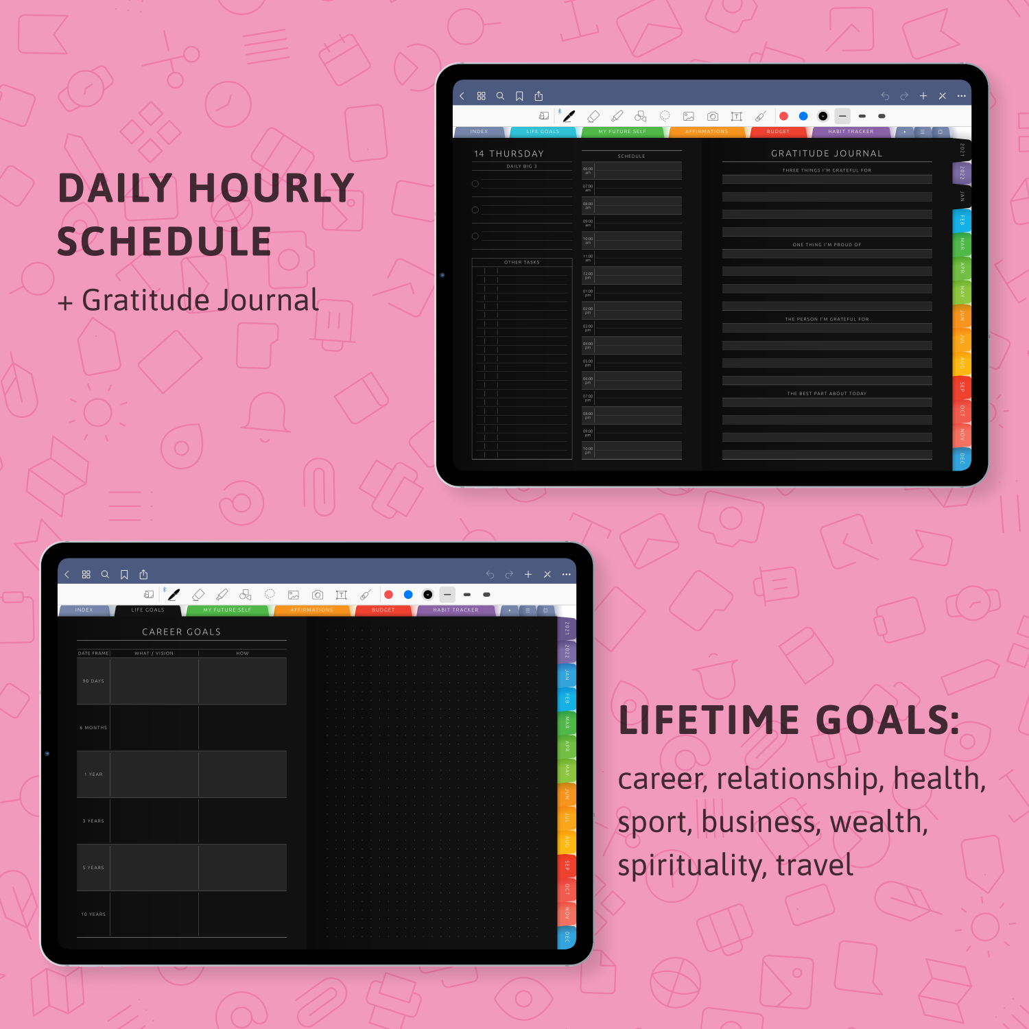 Digital Life Planner (Dark Theme) for handwriting apps - download for ...