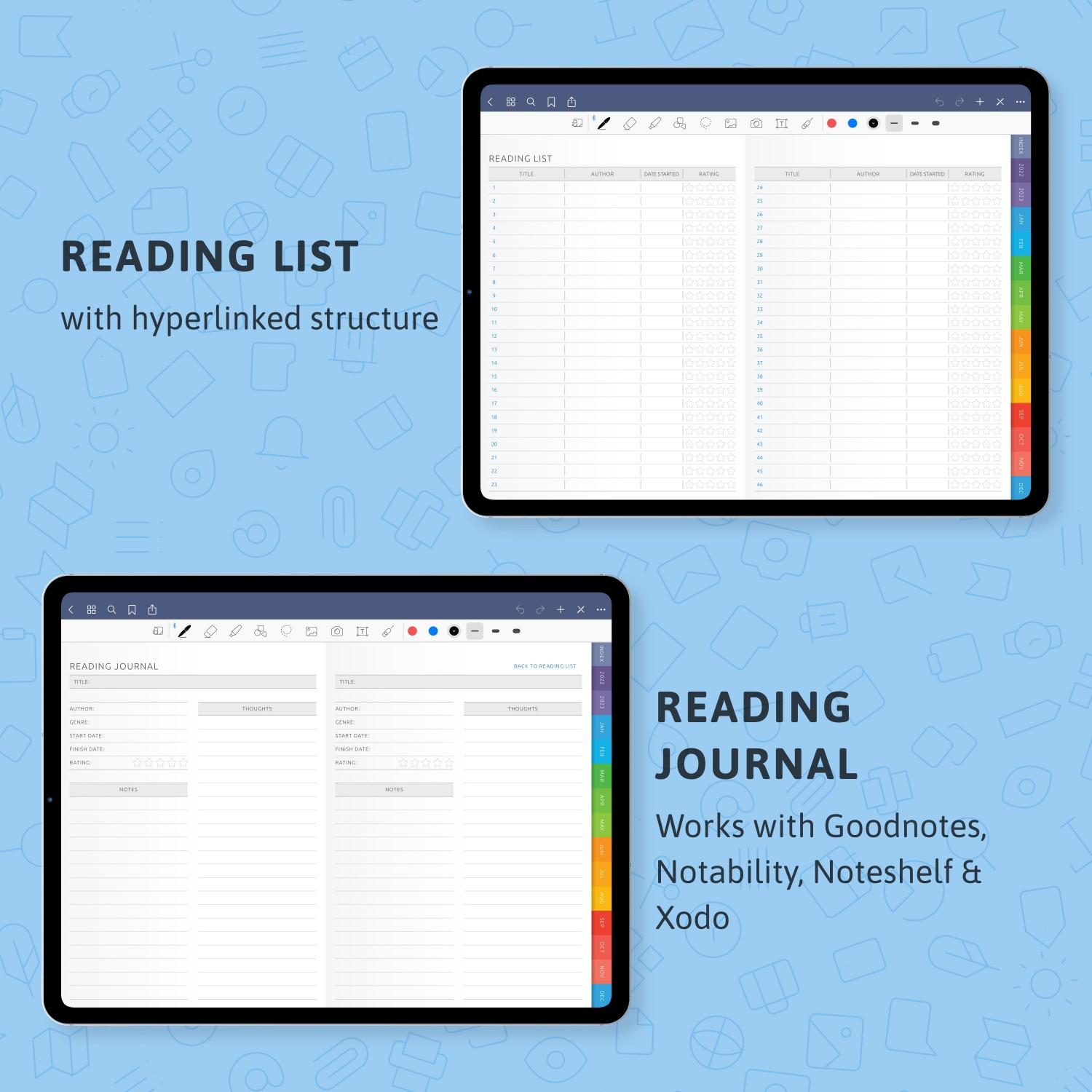Download 2025 - 2026 Digital Reading Journal Hyperlinked PDF for iPad ...