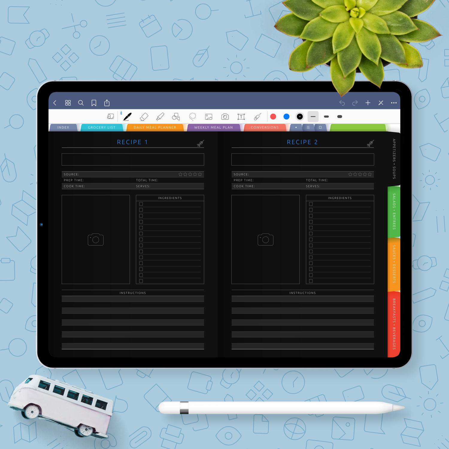 Digital Recipe Book (Dark Theme) for handwriting apps - download for ...