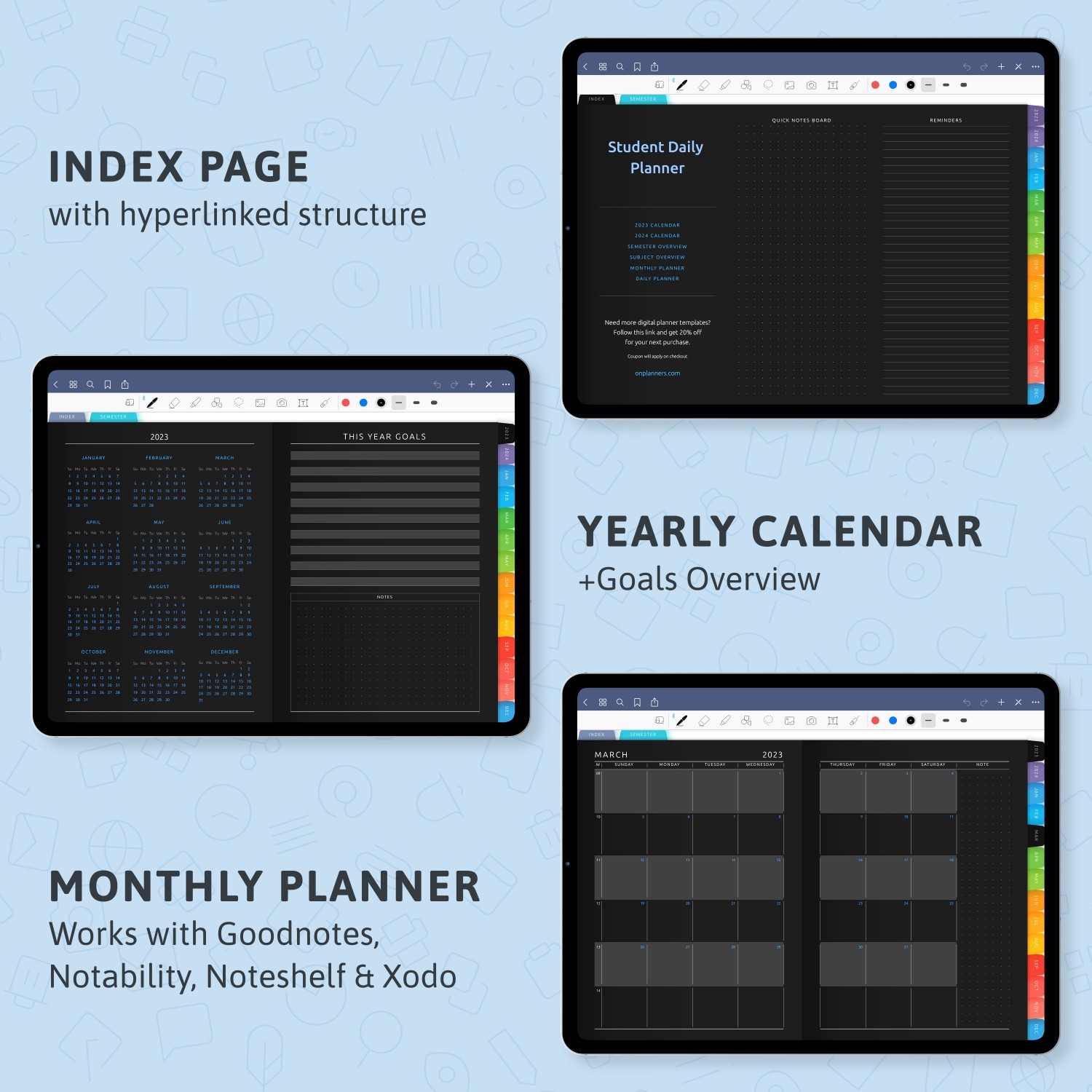 Digital Student Daily Planner (Dark) for handwriting apps - download ...