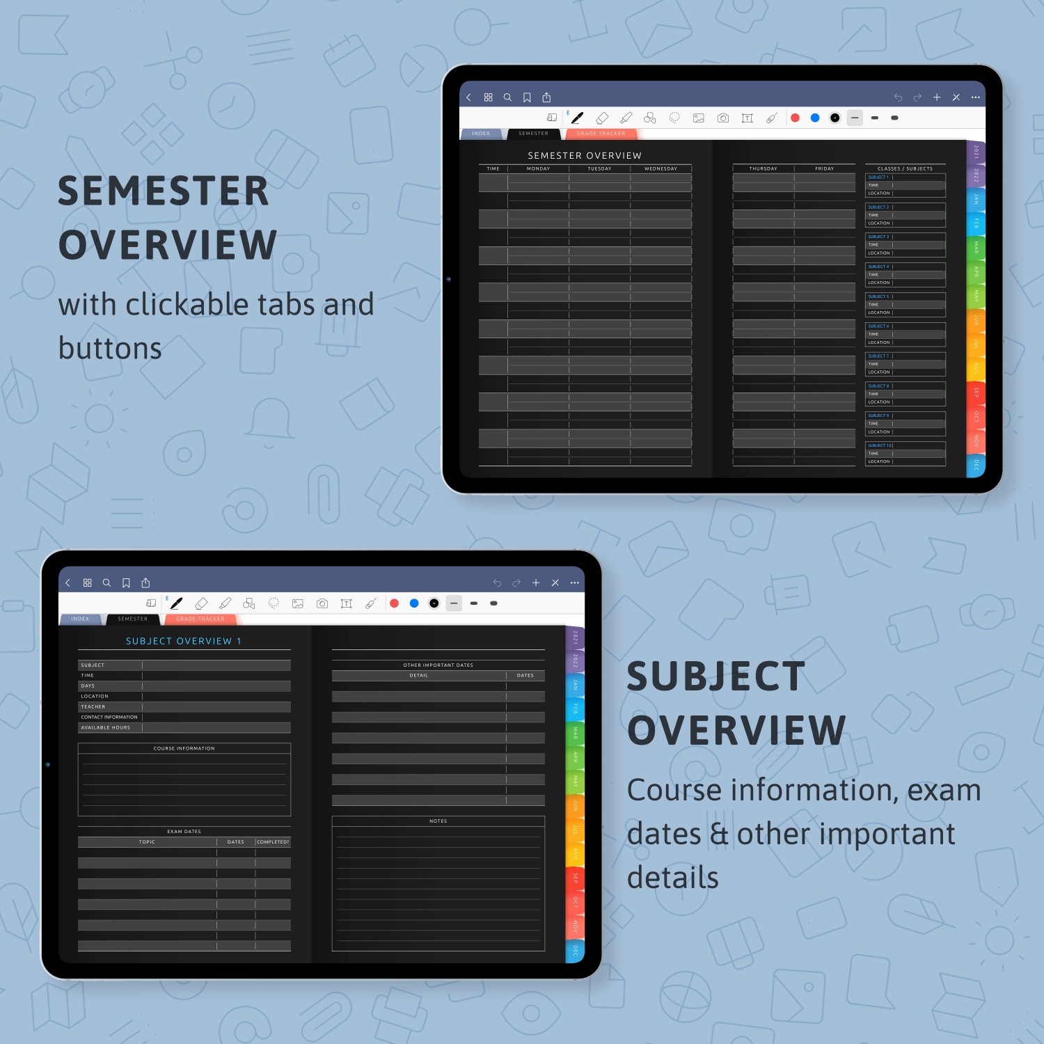 Digital Student Grade Tracker PDF for: GoodNotes; Notability; iPad; Android