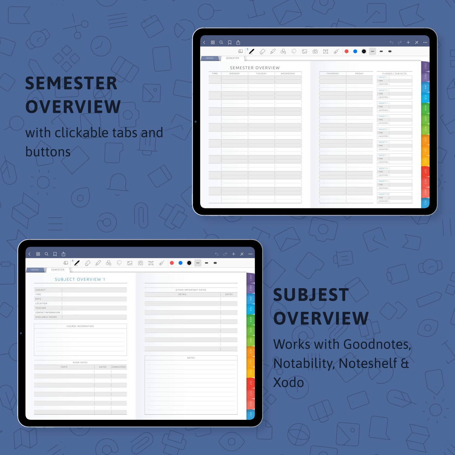 Digital Student Monthly Planner for handwriting apps - download for ...