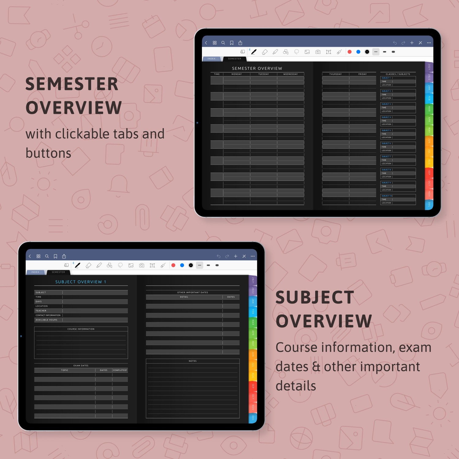 Digital Student Weekly Planner (Dark) for handwriting apps - download ...