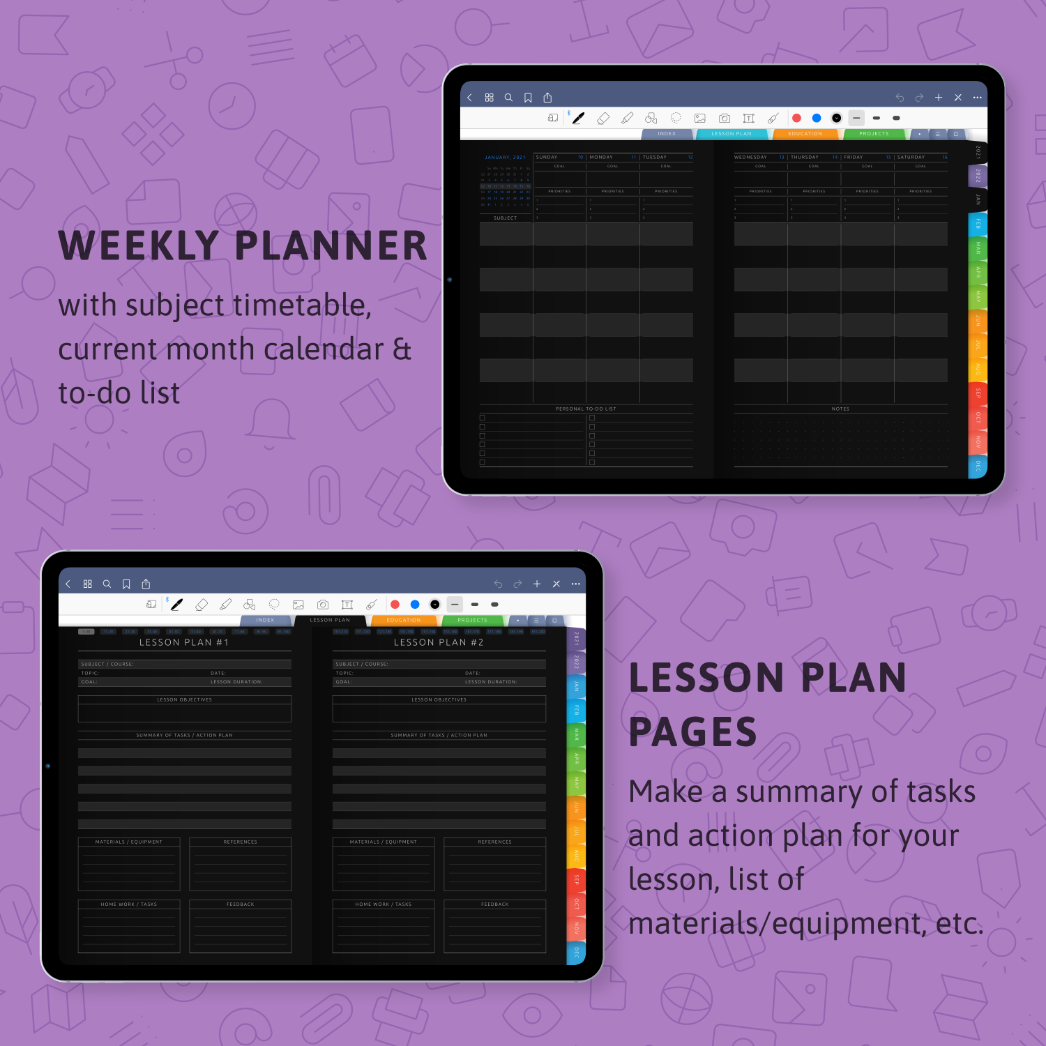 Digital Teacher Planner (Dark Theme) for handwriting apps - download ...