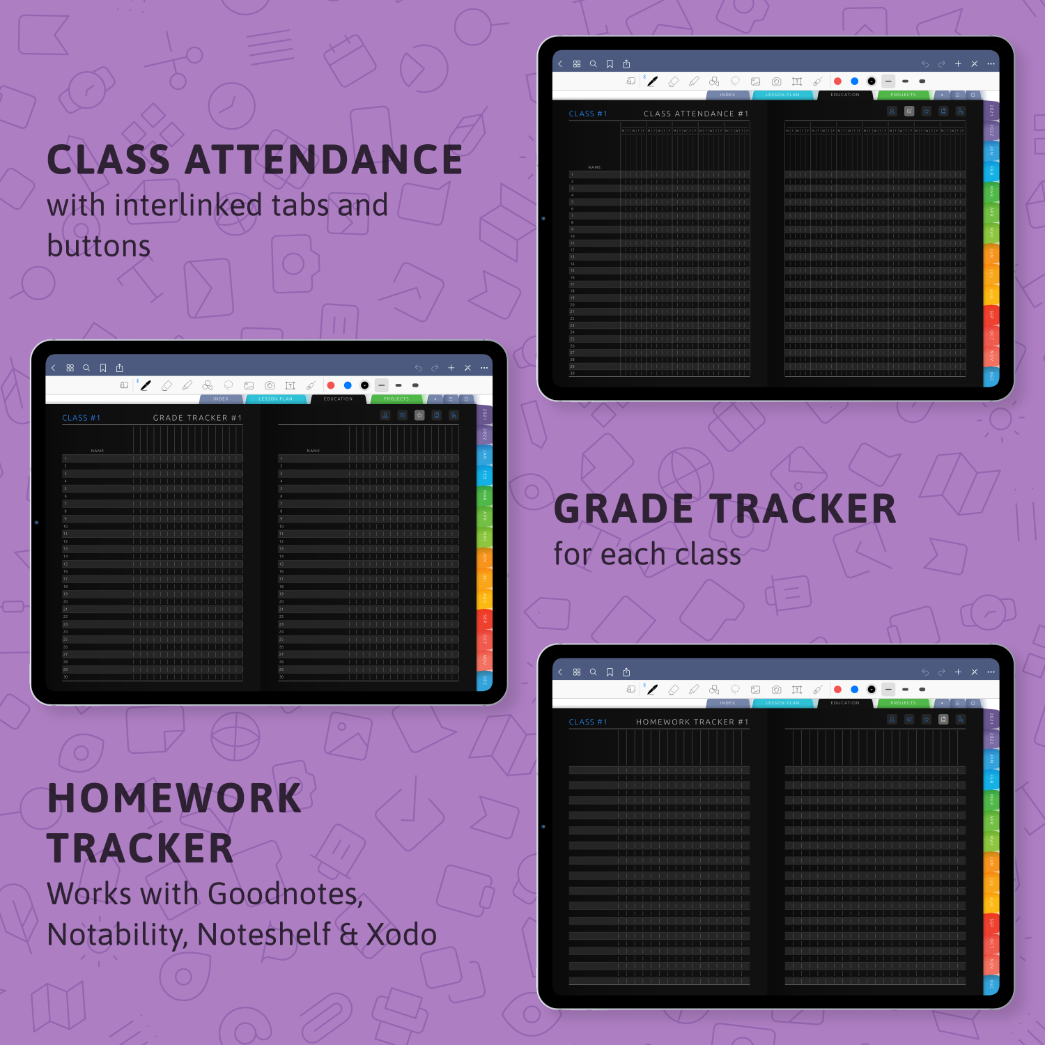 Digital Teacher Planner (Dark Theme) for handwriting apps - download ...