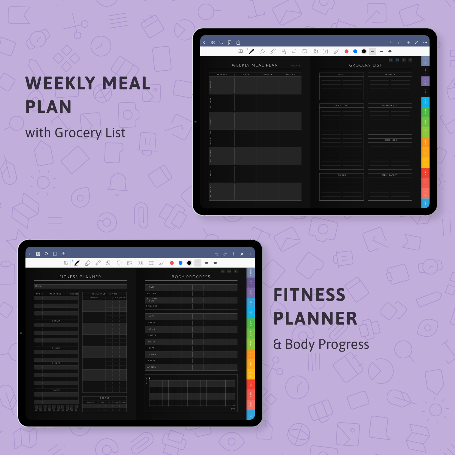 Digital Weekly To-Do Planner (Dark Theme) for handwriting apps ...