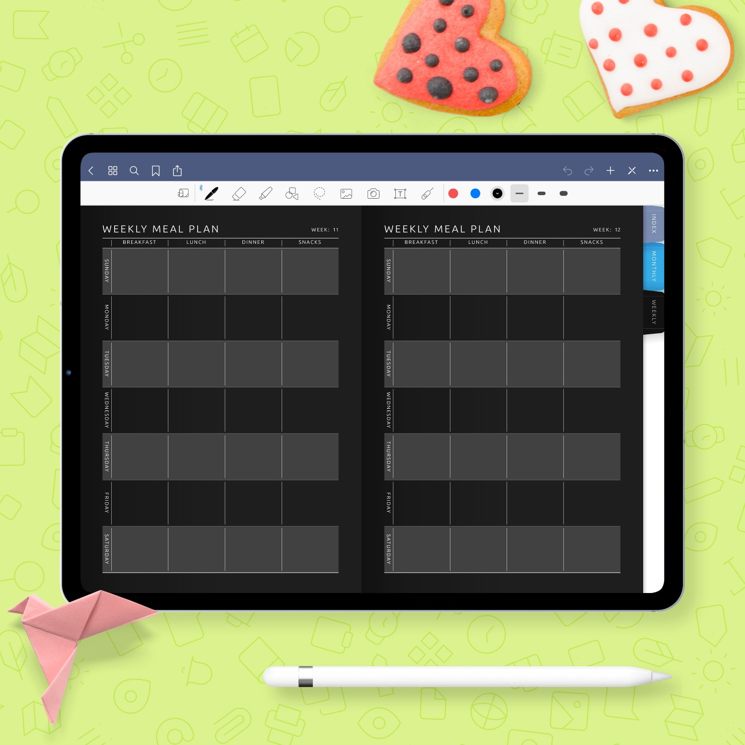 Digital Weekly Meal Planner (Dark) for handwriting apps - download for ...