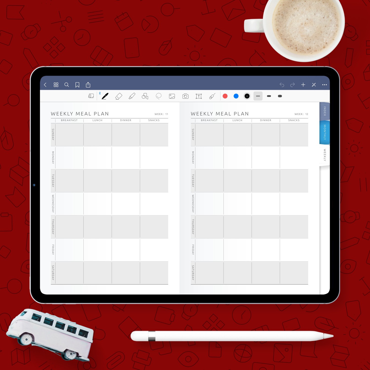 Digital Weekly Meal Planner for handwriting apps - download for your ...