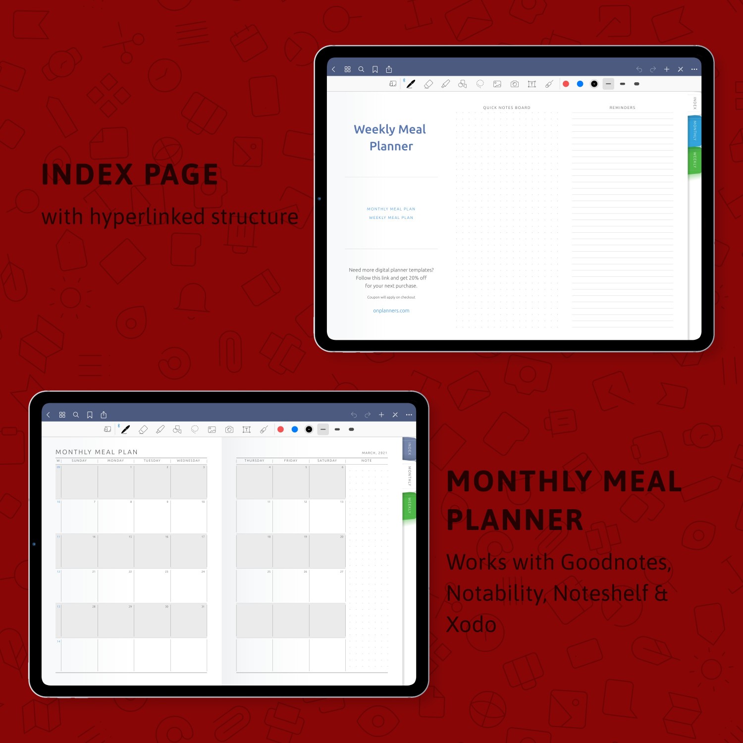 Digital Weekly Meal Planner for handwriting apps - download for your ...