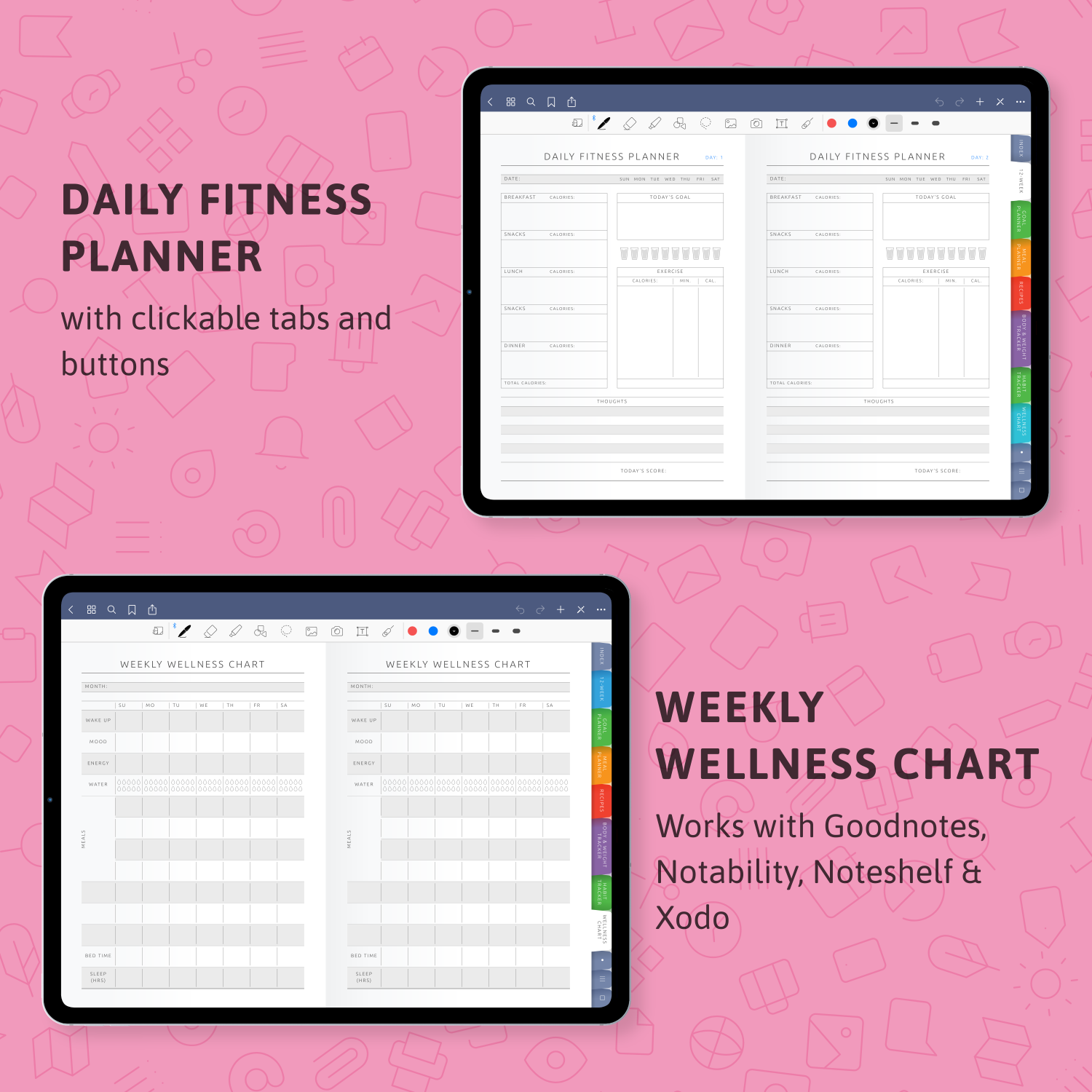 Digital Weight Loss Planner (Light Theme) for handwriting apps ...