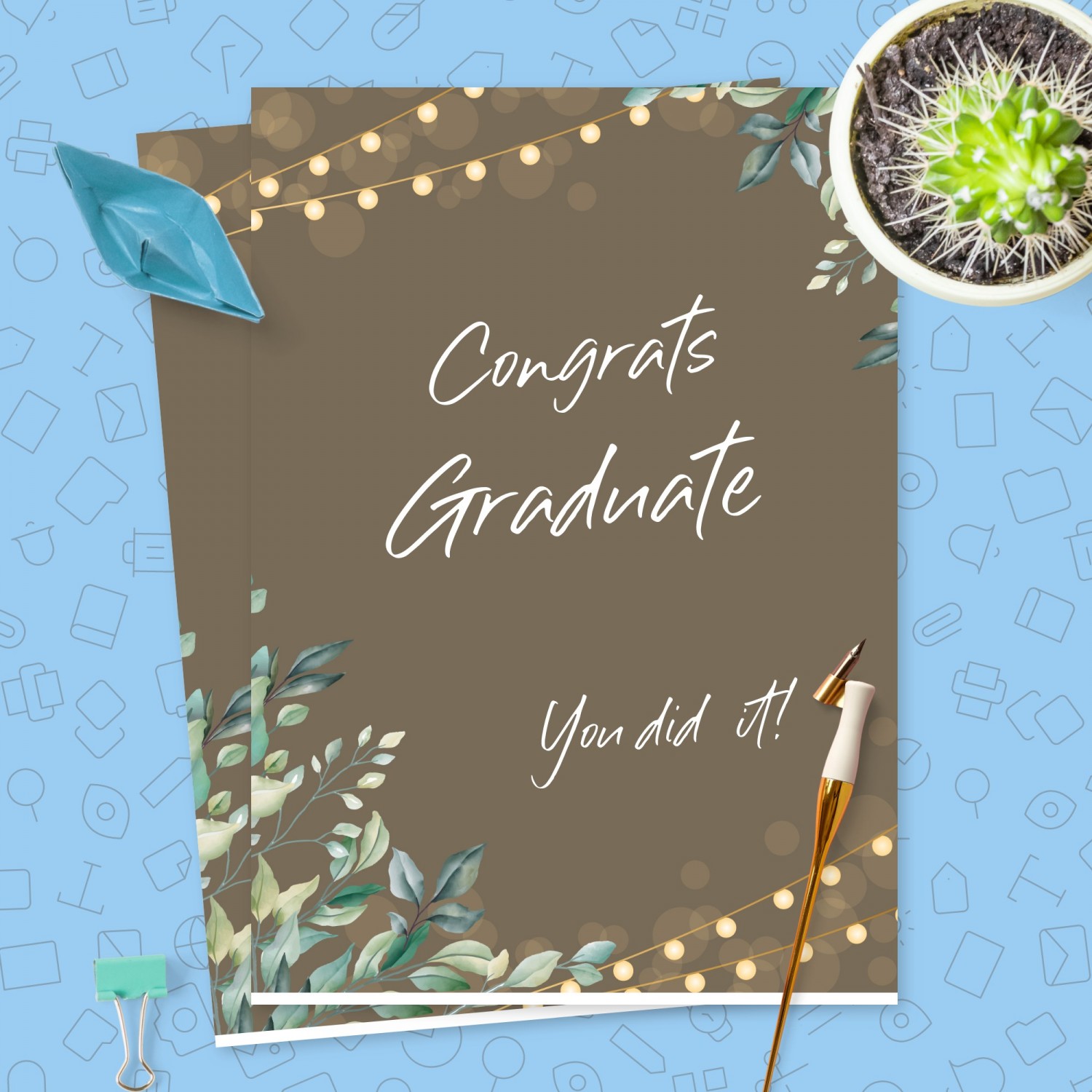Elegant String Lights Graduation Card Template Editable Online