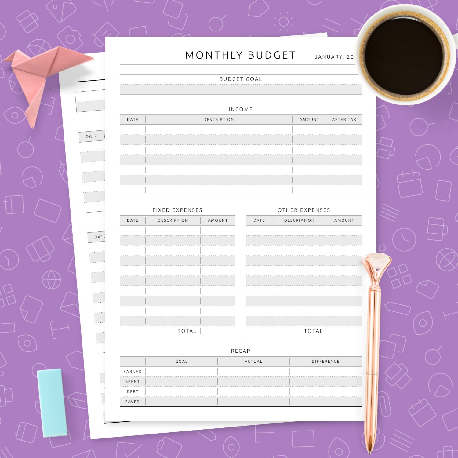 Formal Dated Monthly Budgeting Plan Template - Printable PDF