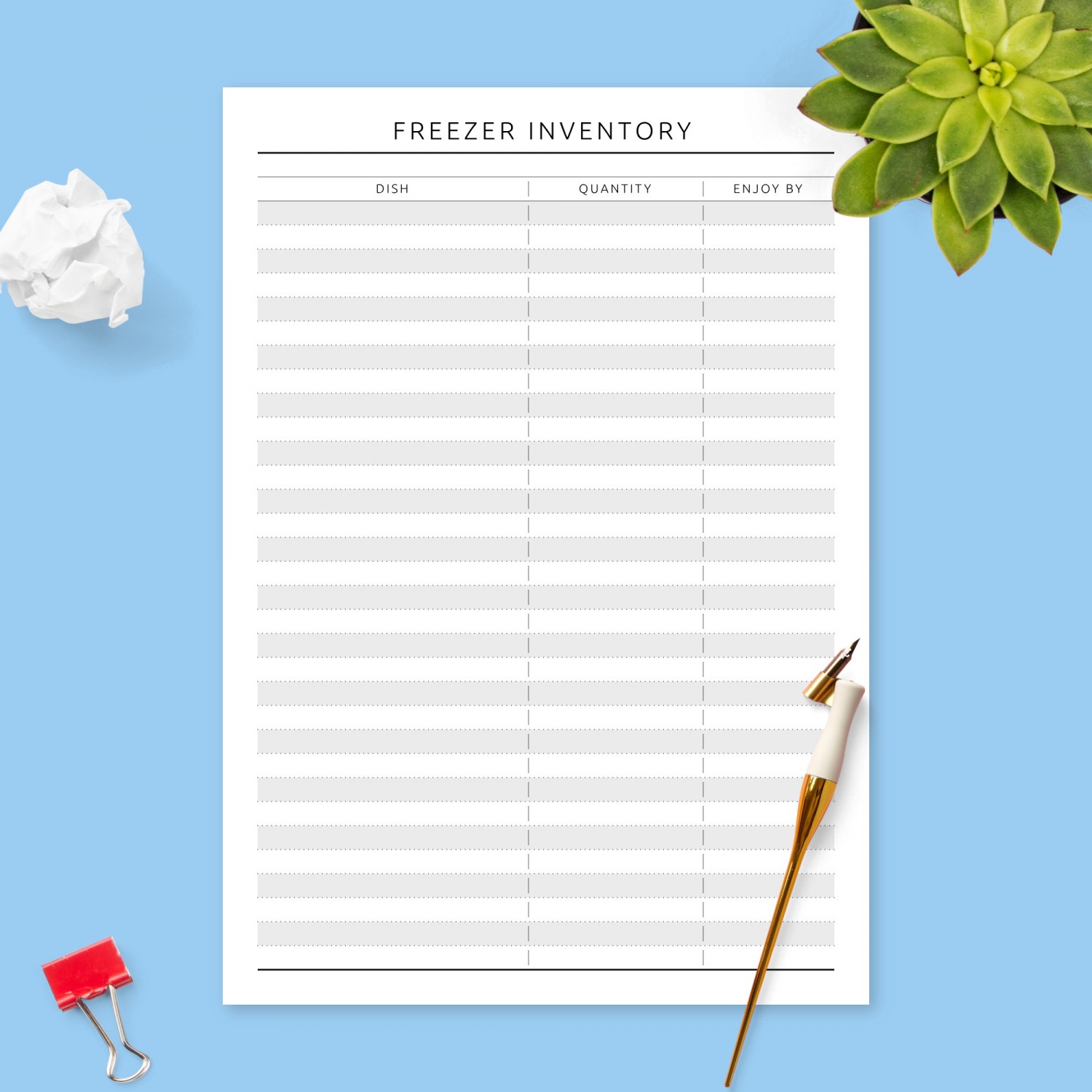 Formal Freezer Inventory Template - Printable PDF