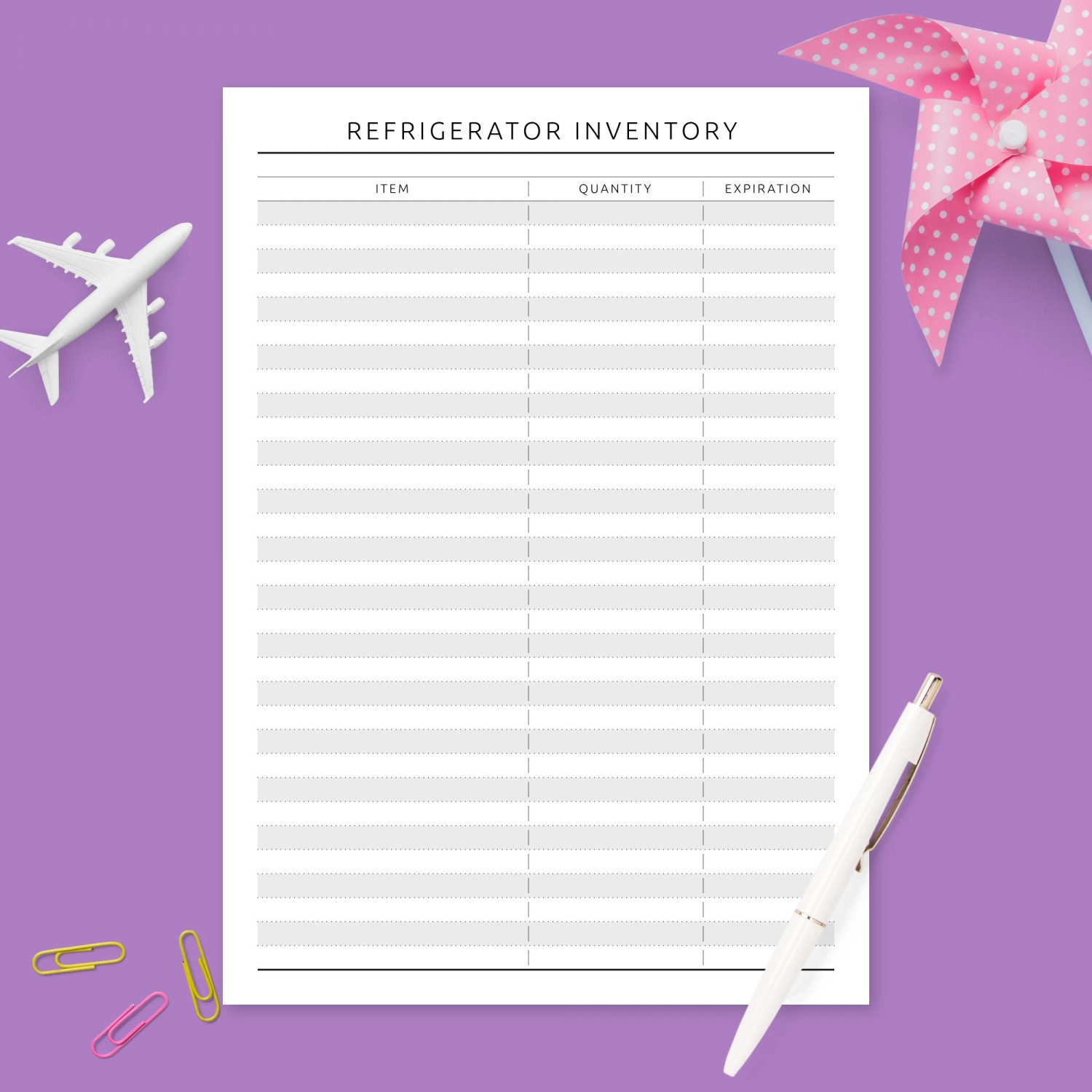 Formal Refrigerator Inventory Template - Printable PDF