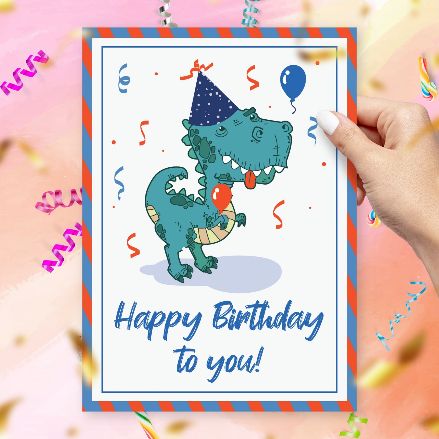 Happy Dino Birthday Card For Him Template Editable Online