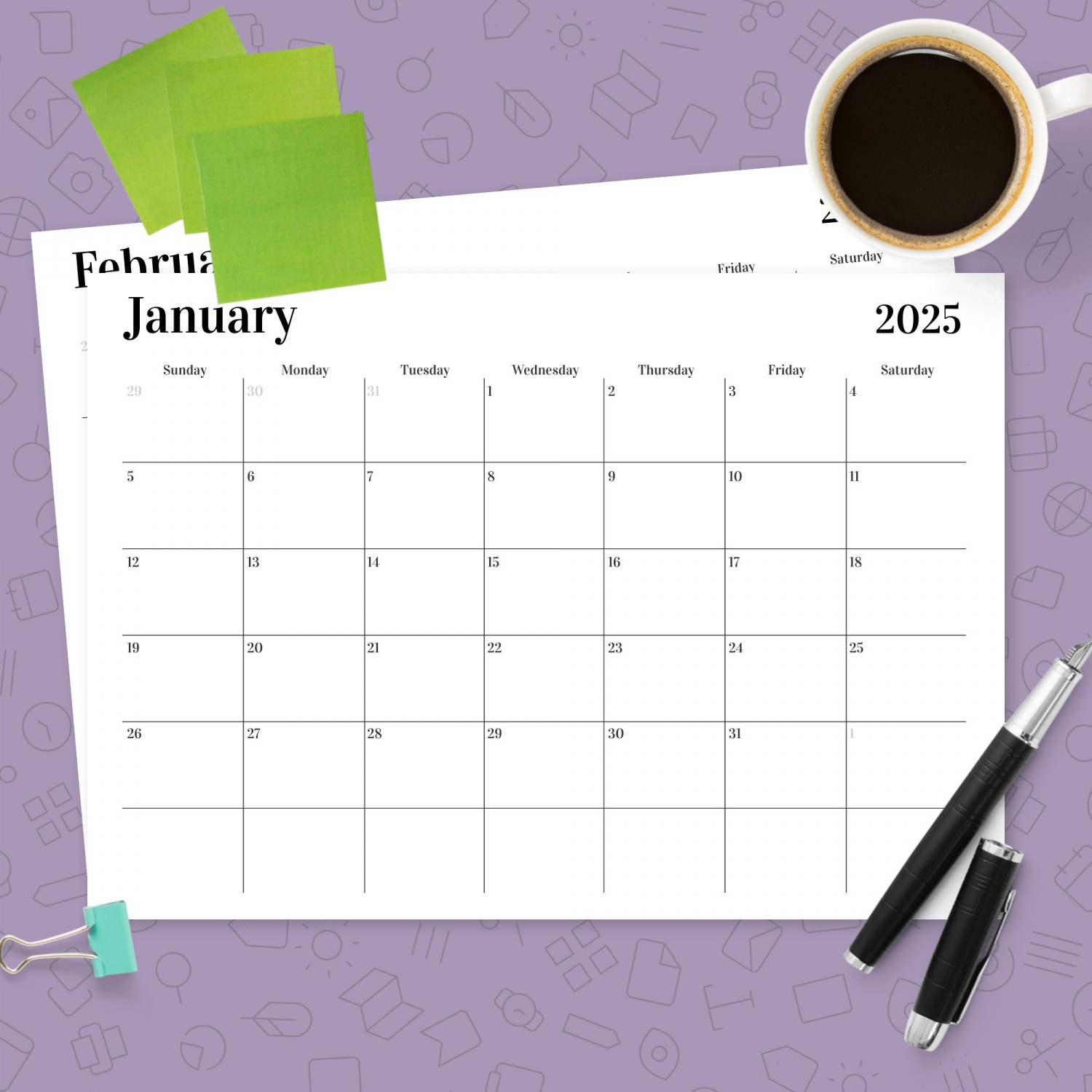 Printable Full Calendar Horizontal Lined Months Desk Etsy Download 