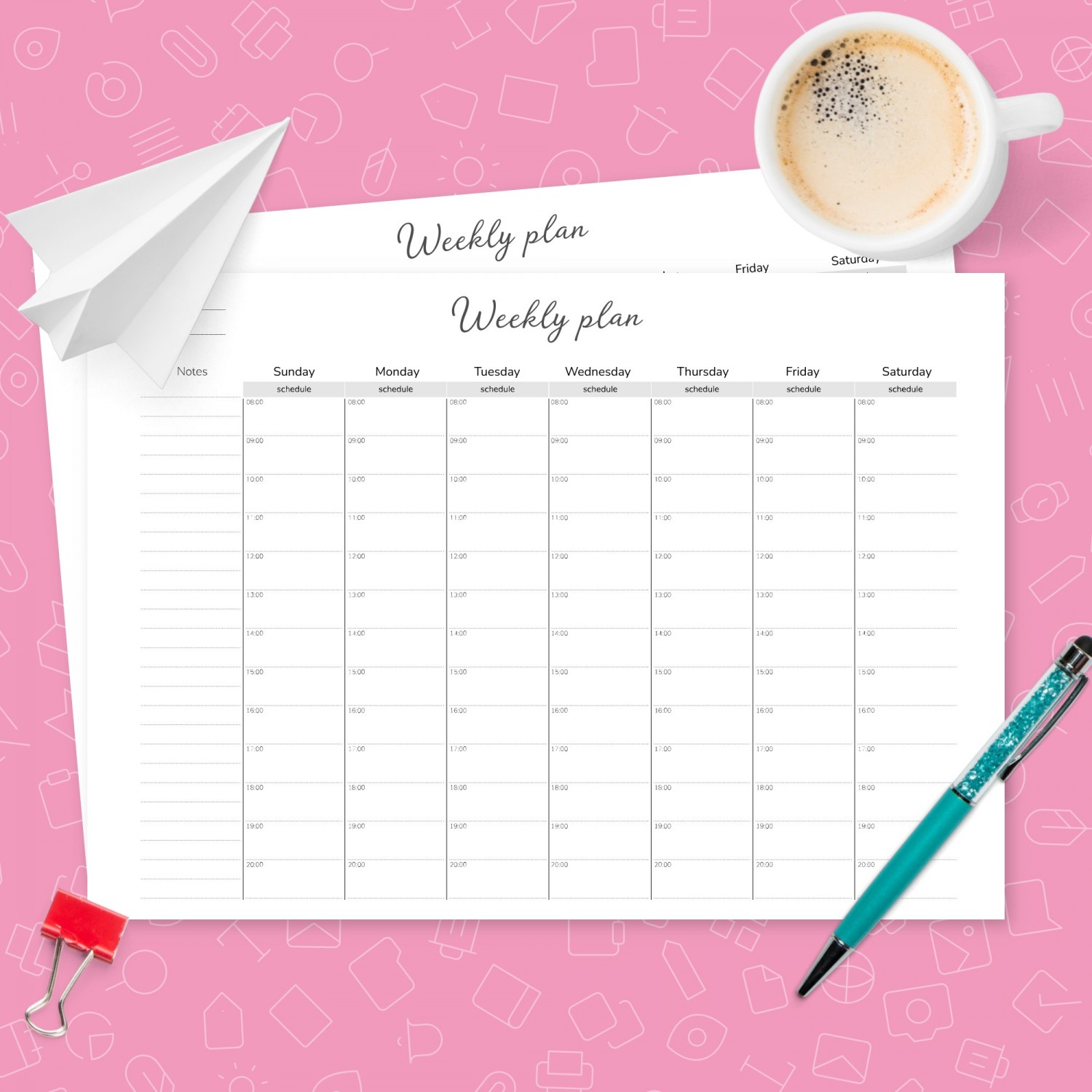 Horizontal Weekly Plan Undated Template Template - Printable PDF