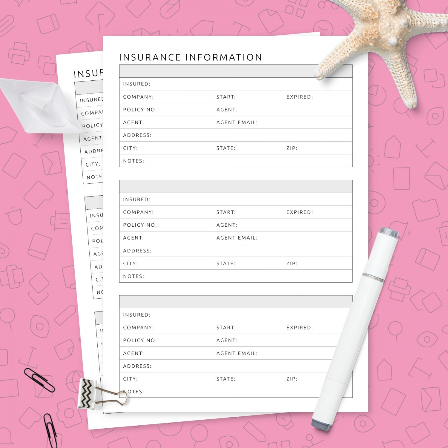 Insurance Information Template Template - Printable PDF