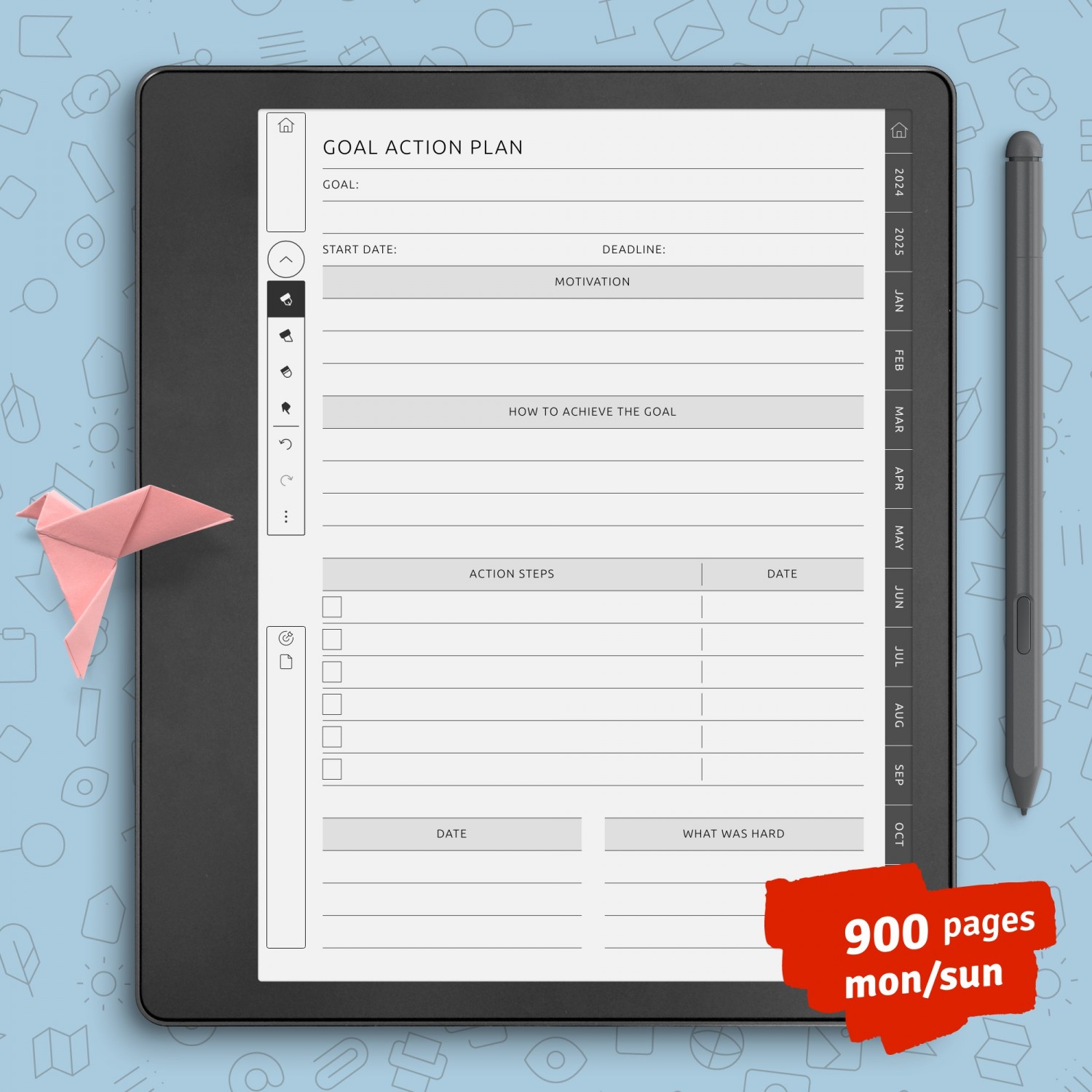 Download Customizable Kindle Scribe Goal Planner