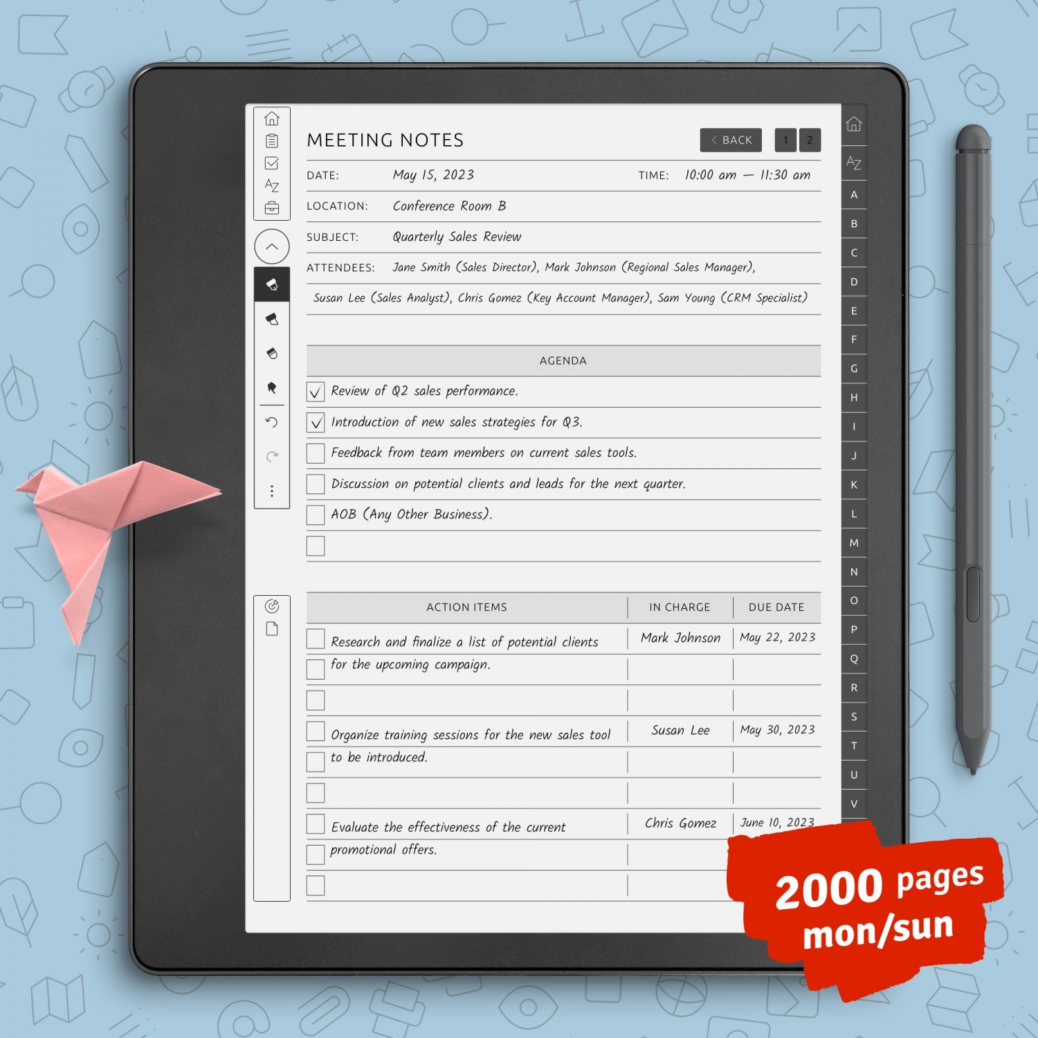 Download Kindle Scribe Meeting Notes Planner