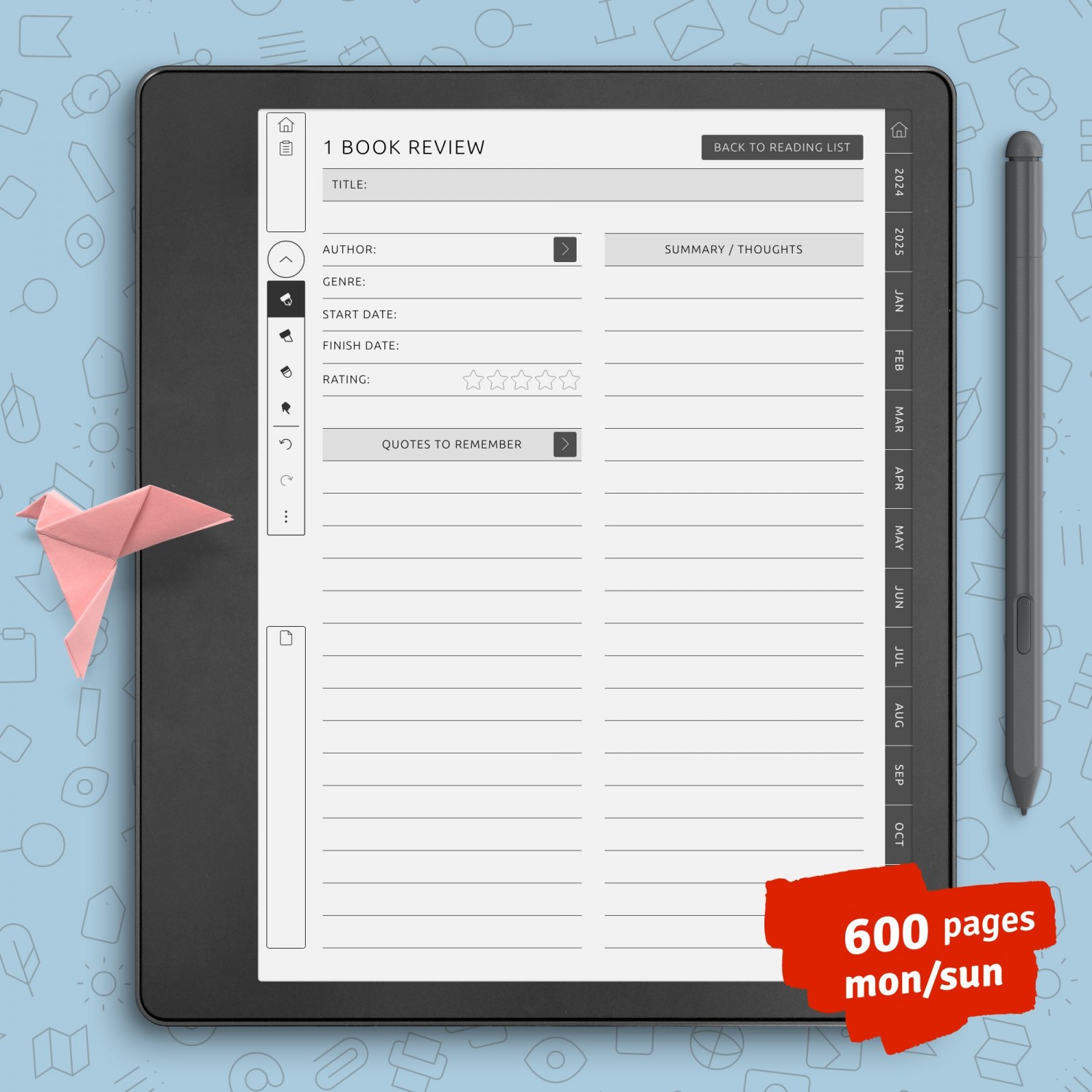 Download Customizable Reading Journal for Kindle Scribe