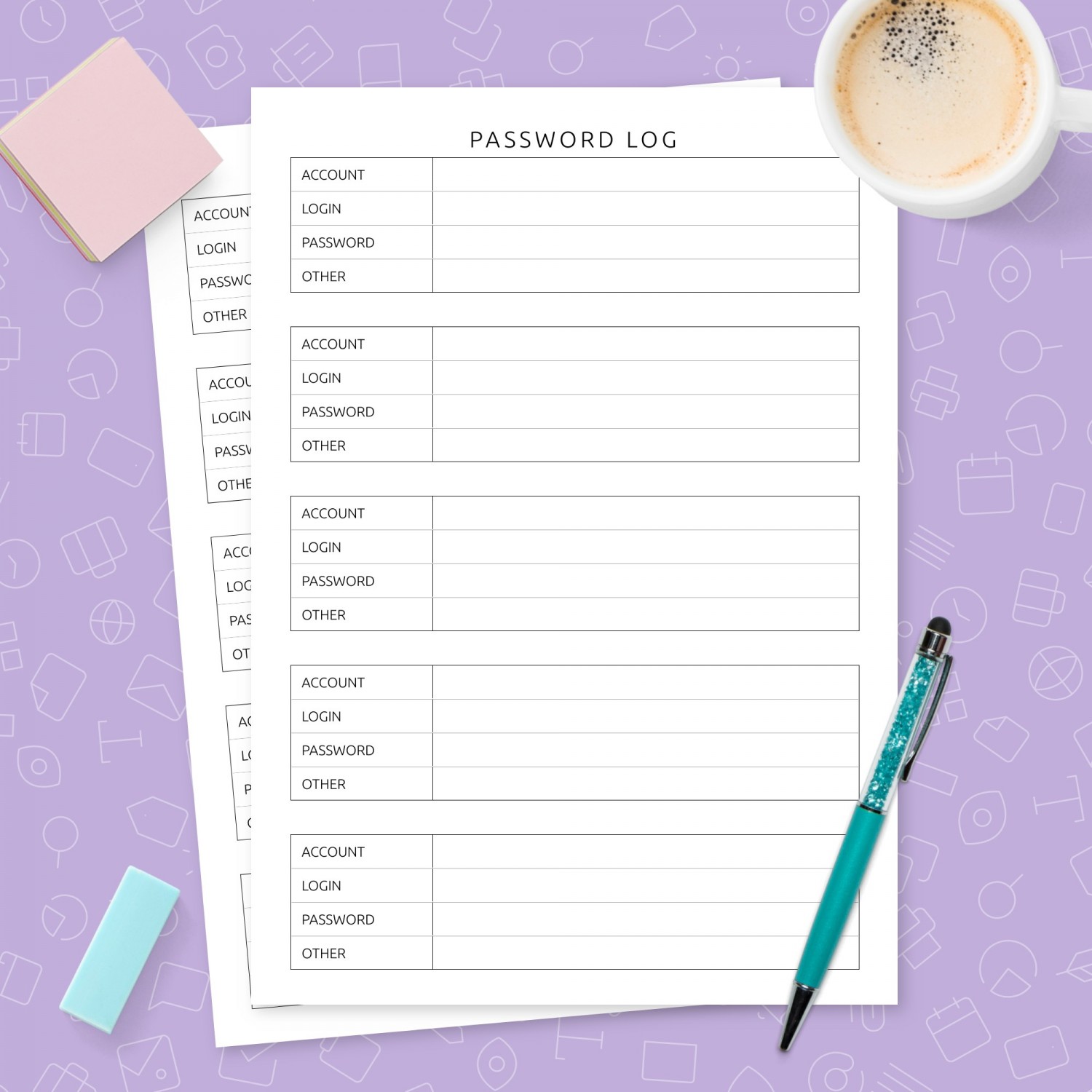 Minimal Password Log Template Template - Printable PDF
