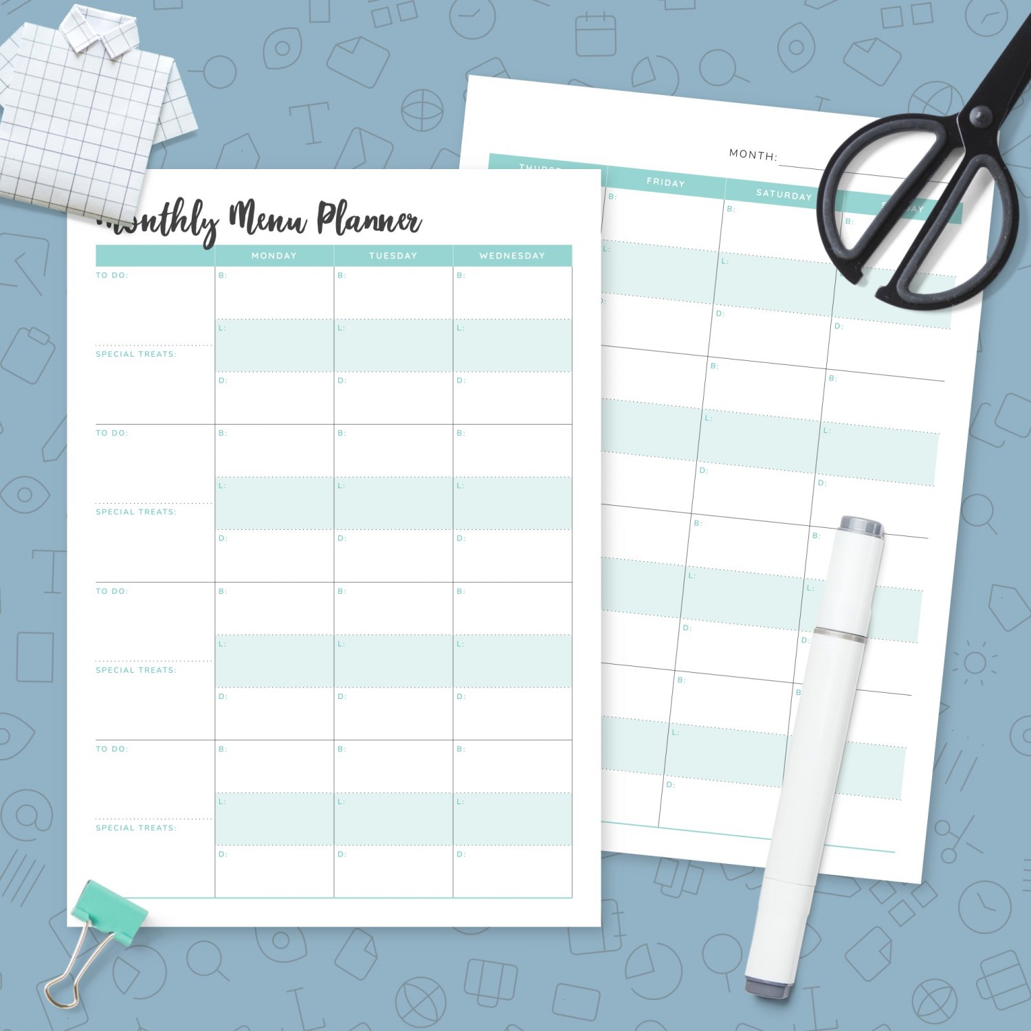 Monthly Meal Calendar Template - Printable PDF