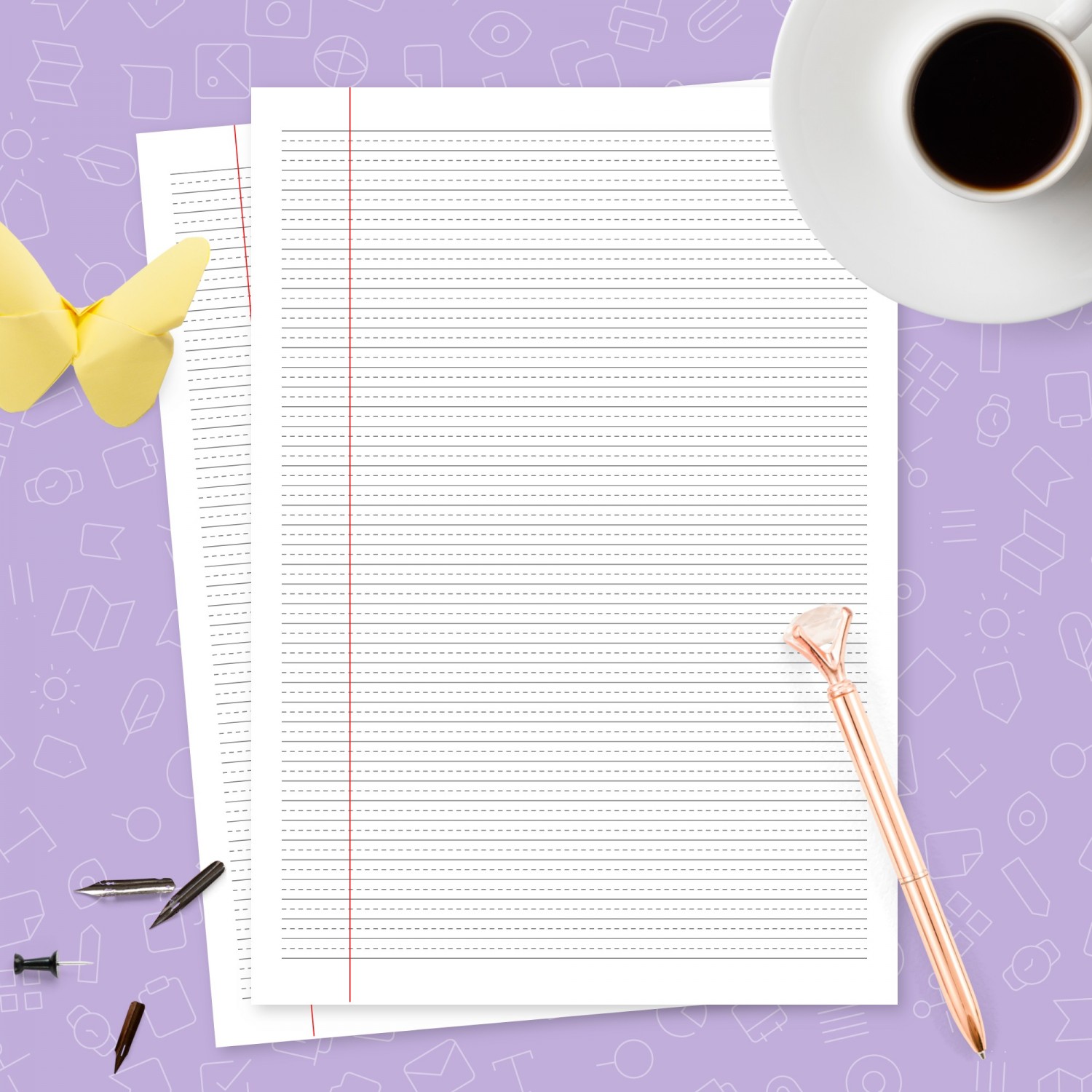 Narrow Ruled With Dashed Center Guide Line - Gray Lines Template ...