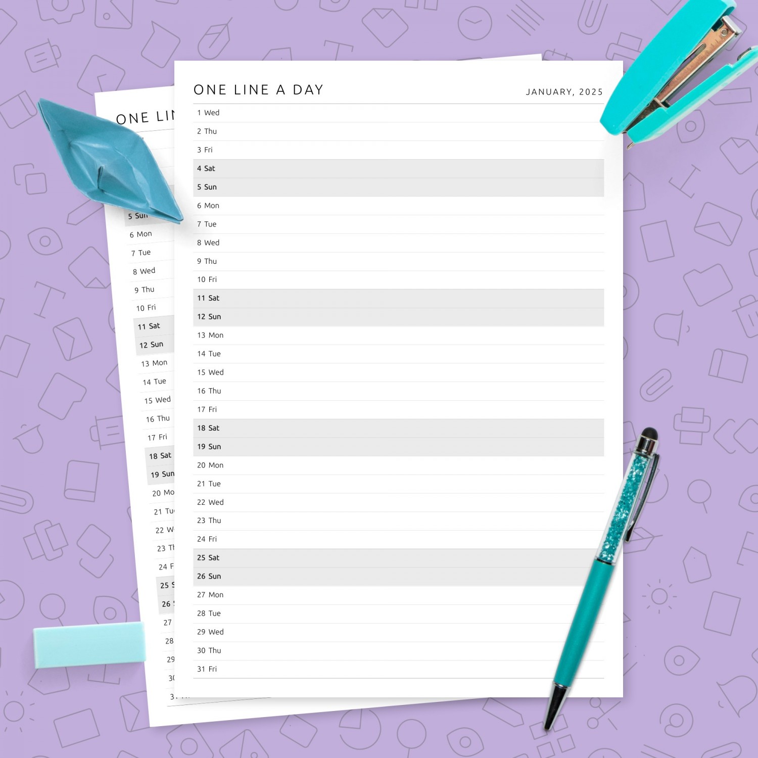 One Line a Day Monthly Planner Template - Download Printable PDF