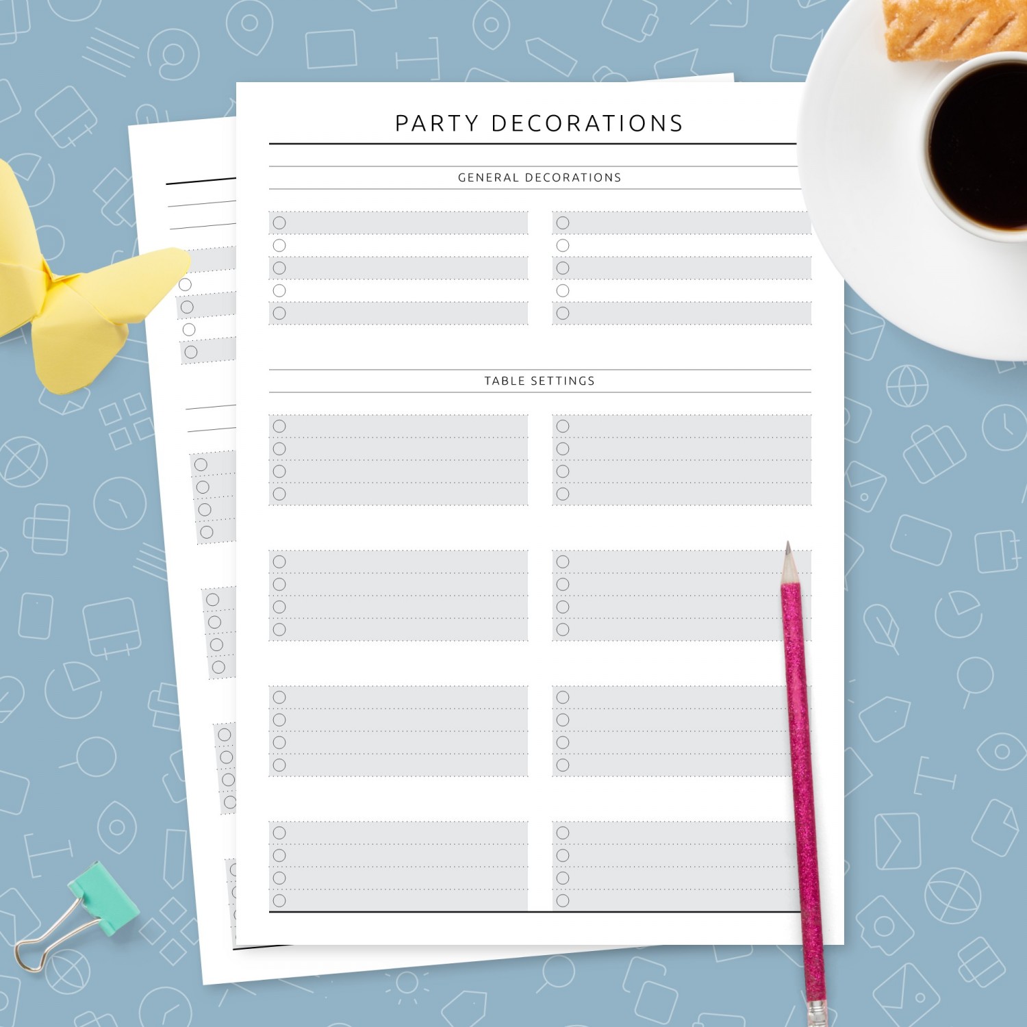 Party Decorations List - Original Style Template - Printable PDF