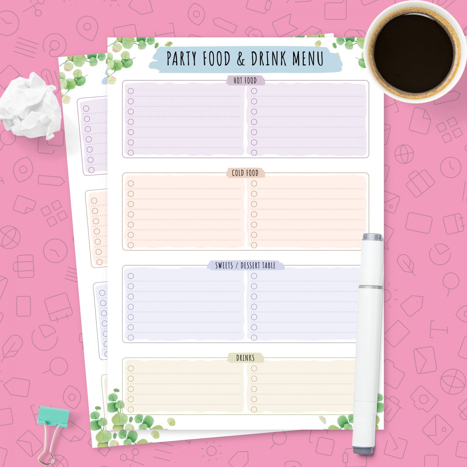 Party Menu - Floral Style Template - Printable PDF