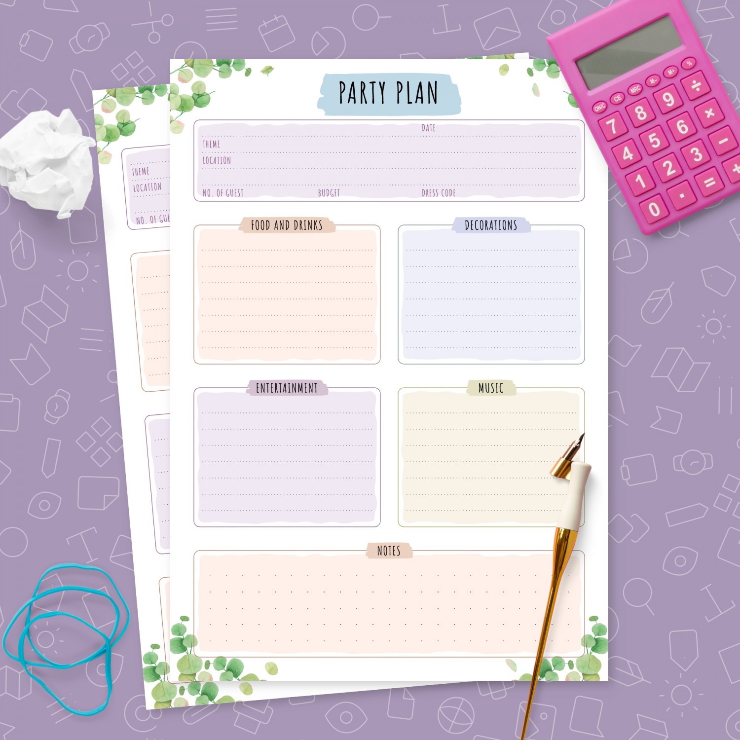 Party Plan - Floral Style Template - Printable PDF