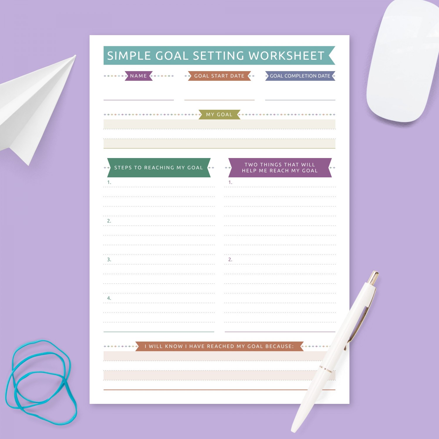 Personal Goal Planning - Colored Design Template - Printable PDF