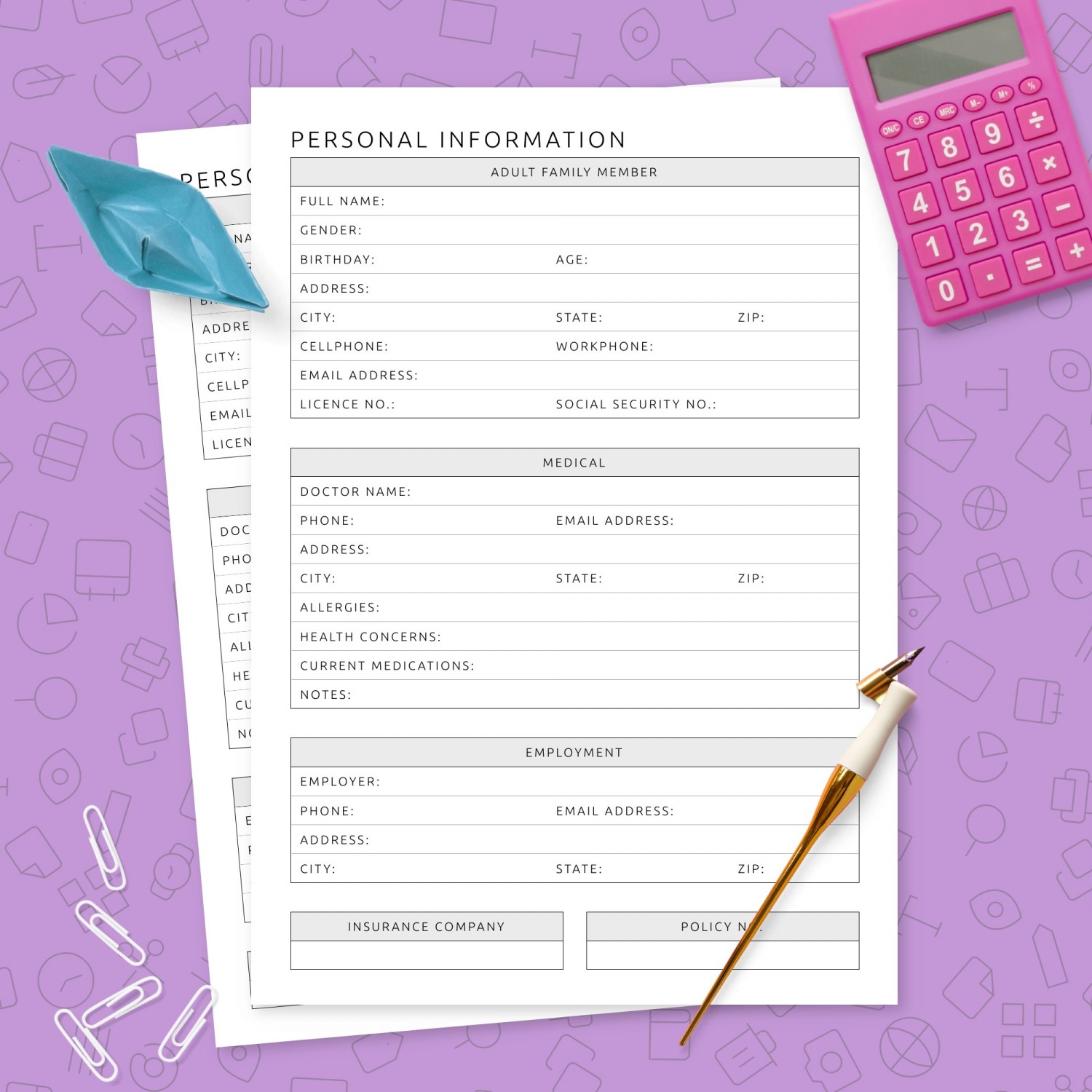 Personal Information Template For Adult Template - Printable PDF