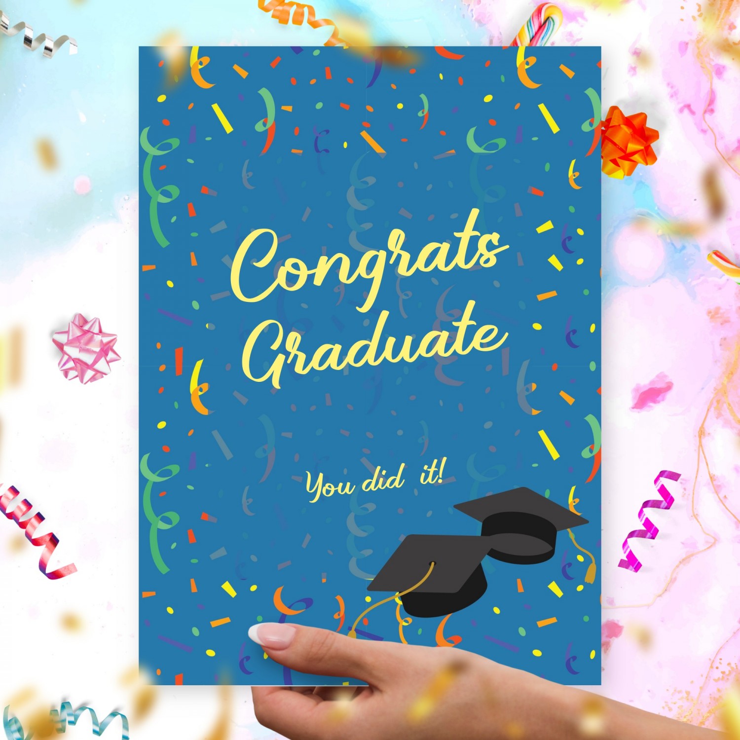 Printable Graduation Card With Confetti Template Editable Online