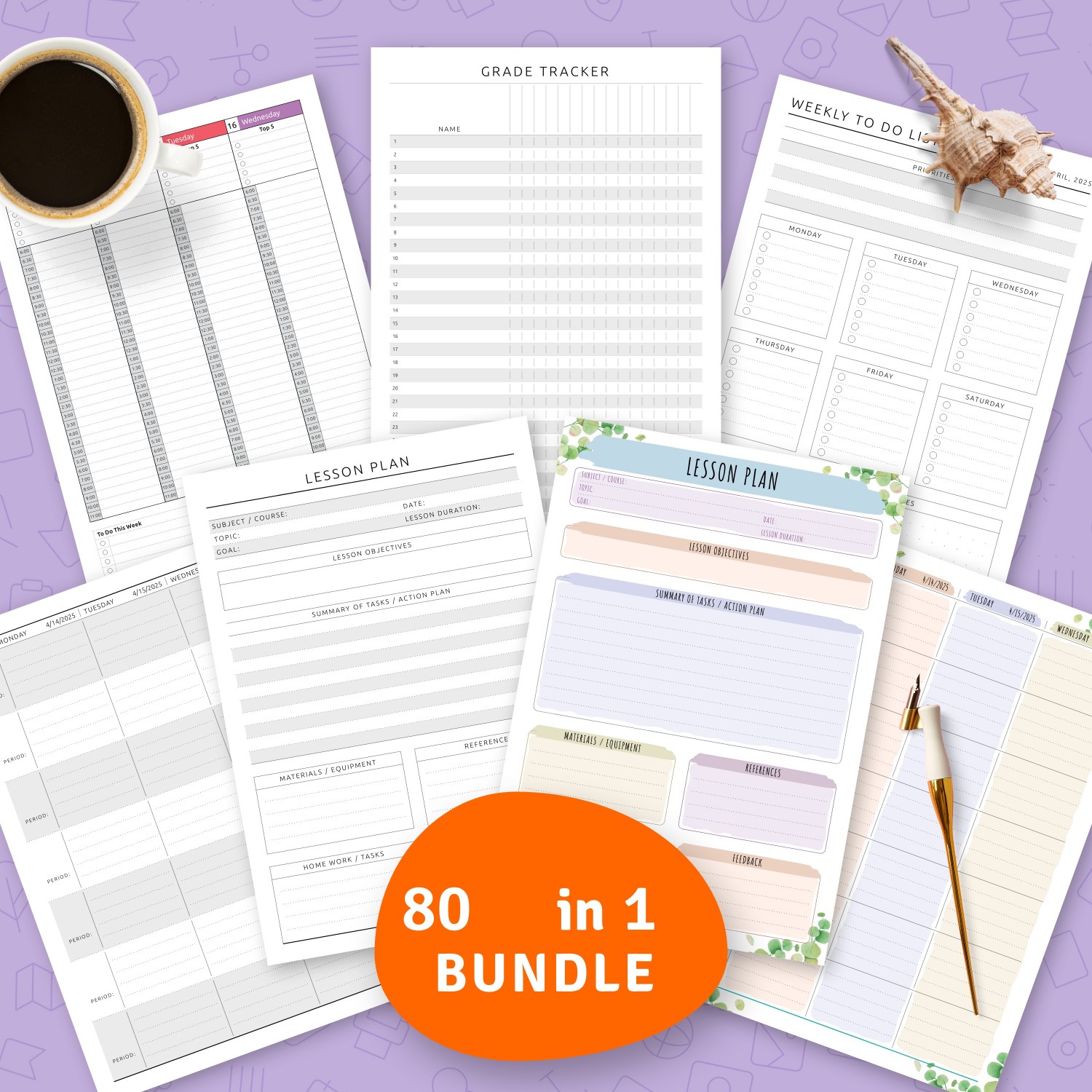 Personal teacher planner bundle (80 in 1) Template - Printable PDF
