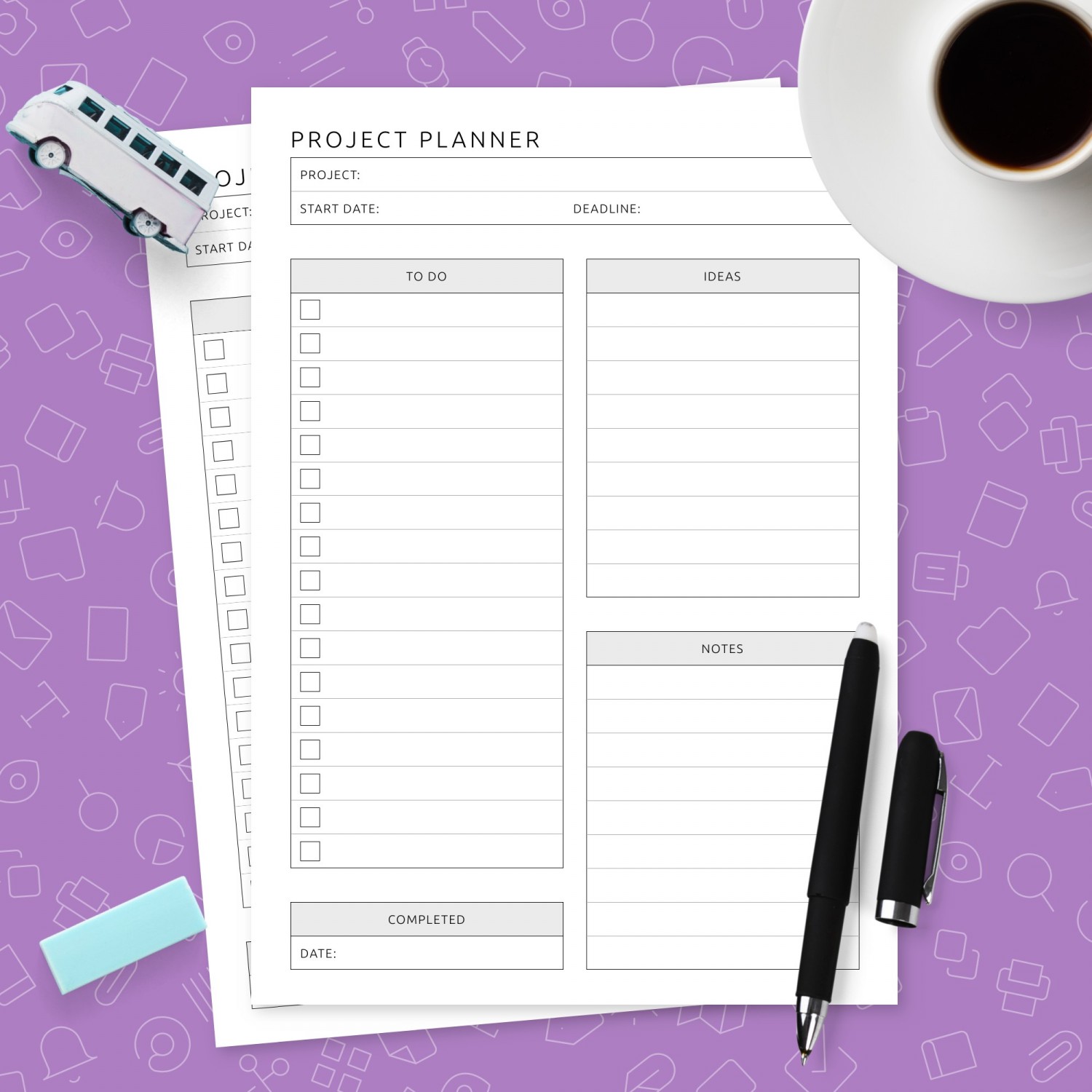 Project Planner On One Page Template Template - Printable PDF