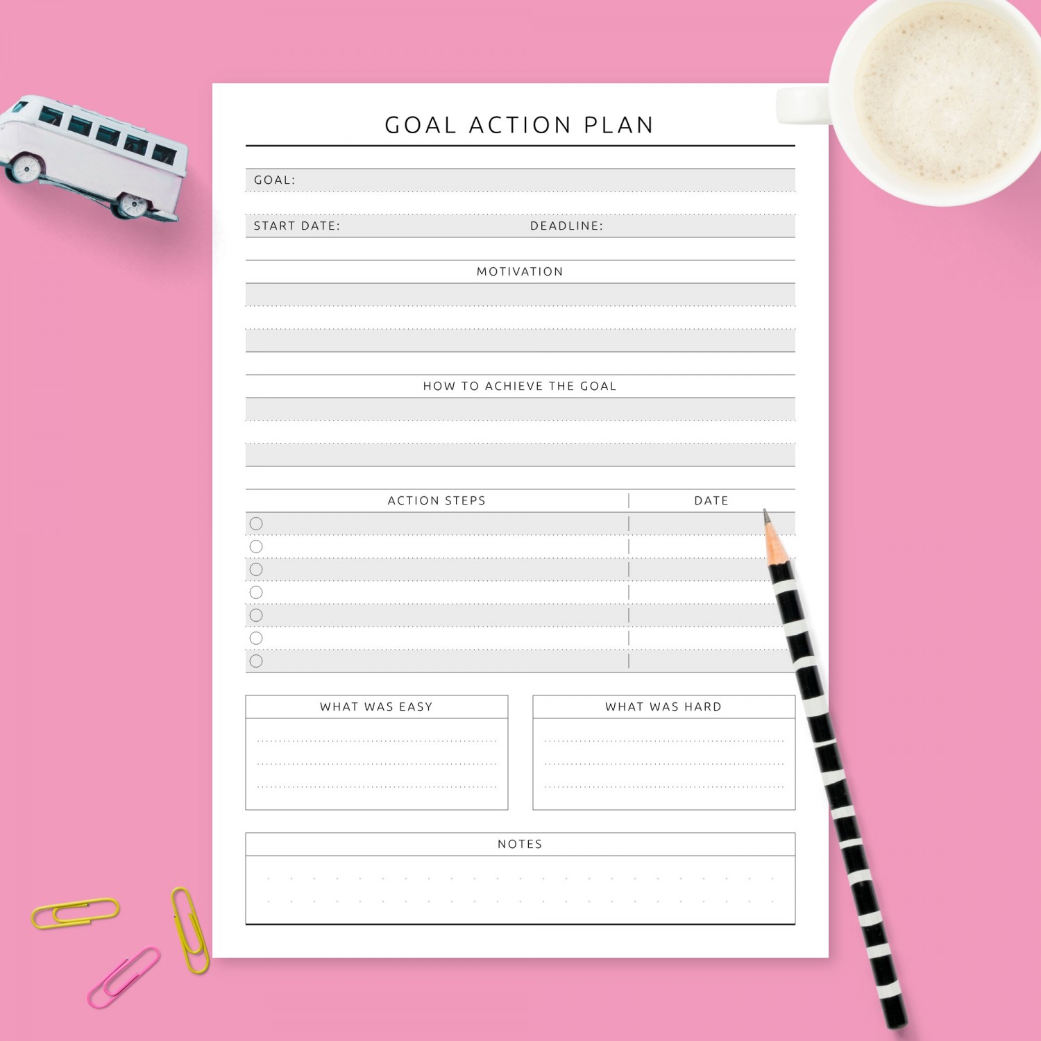 Reaching Goal Planner - Formal Design Template - Printable PDF